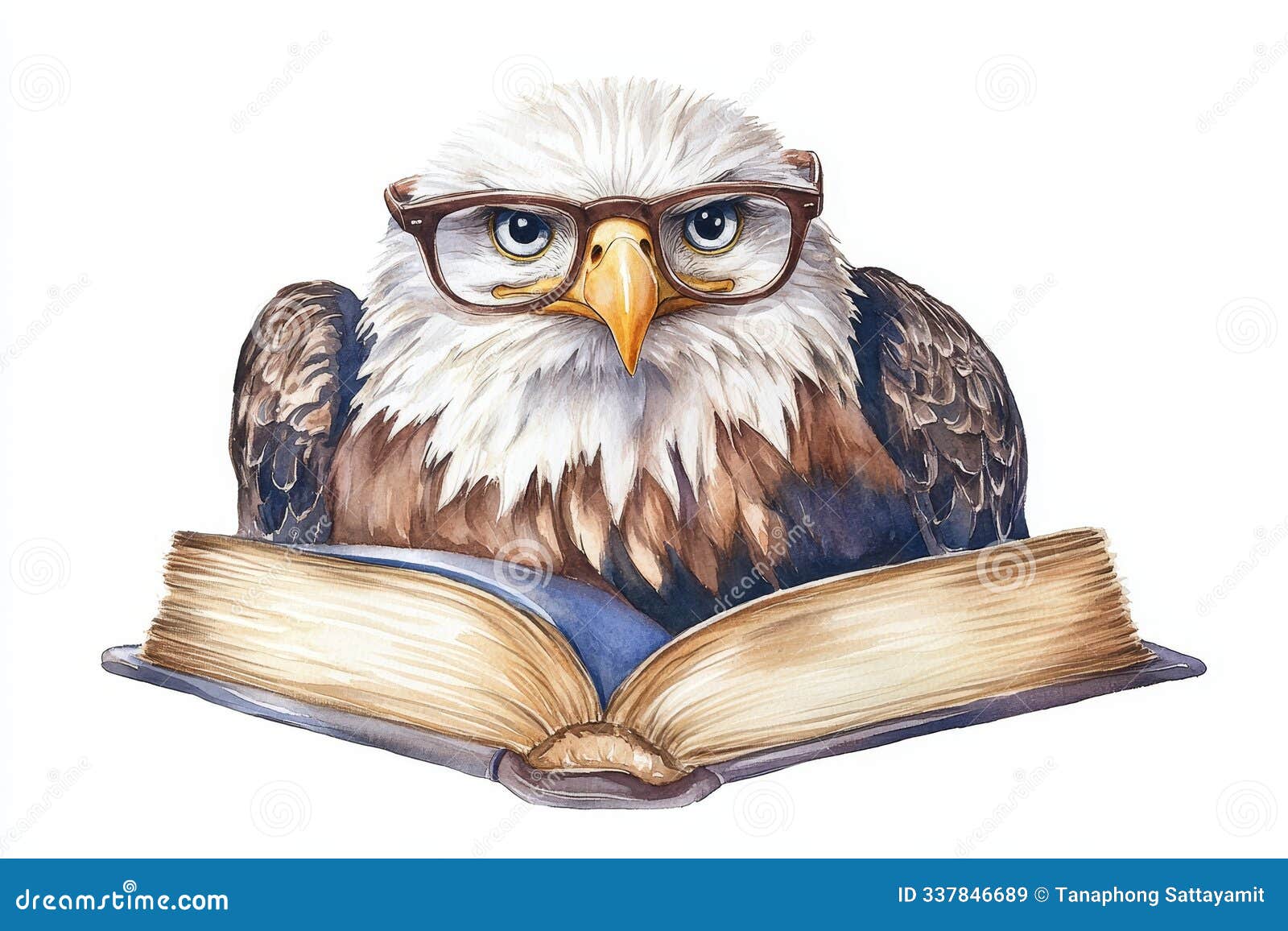 Wise Eagle Reading a Book stock illustration. Illustration of education ...