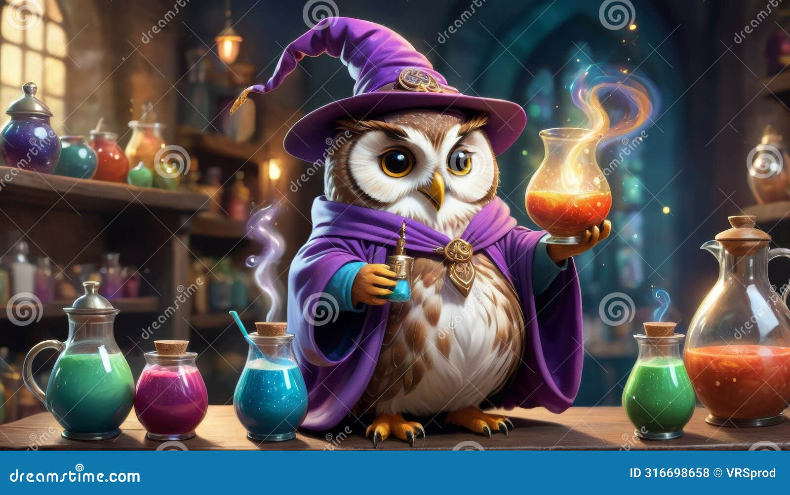 Wizard Owl with Potion stock photo. Image of magic, whimsical - 316698658