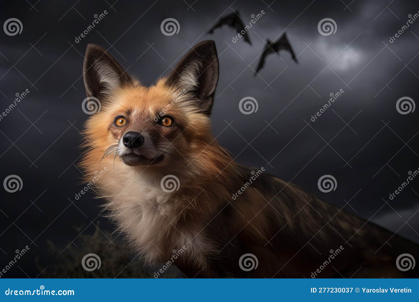 Wise Fox with Bats in Dark. Generative AI Stock Image - Image of ...