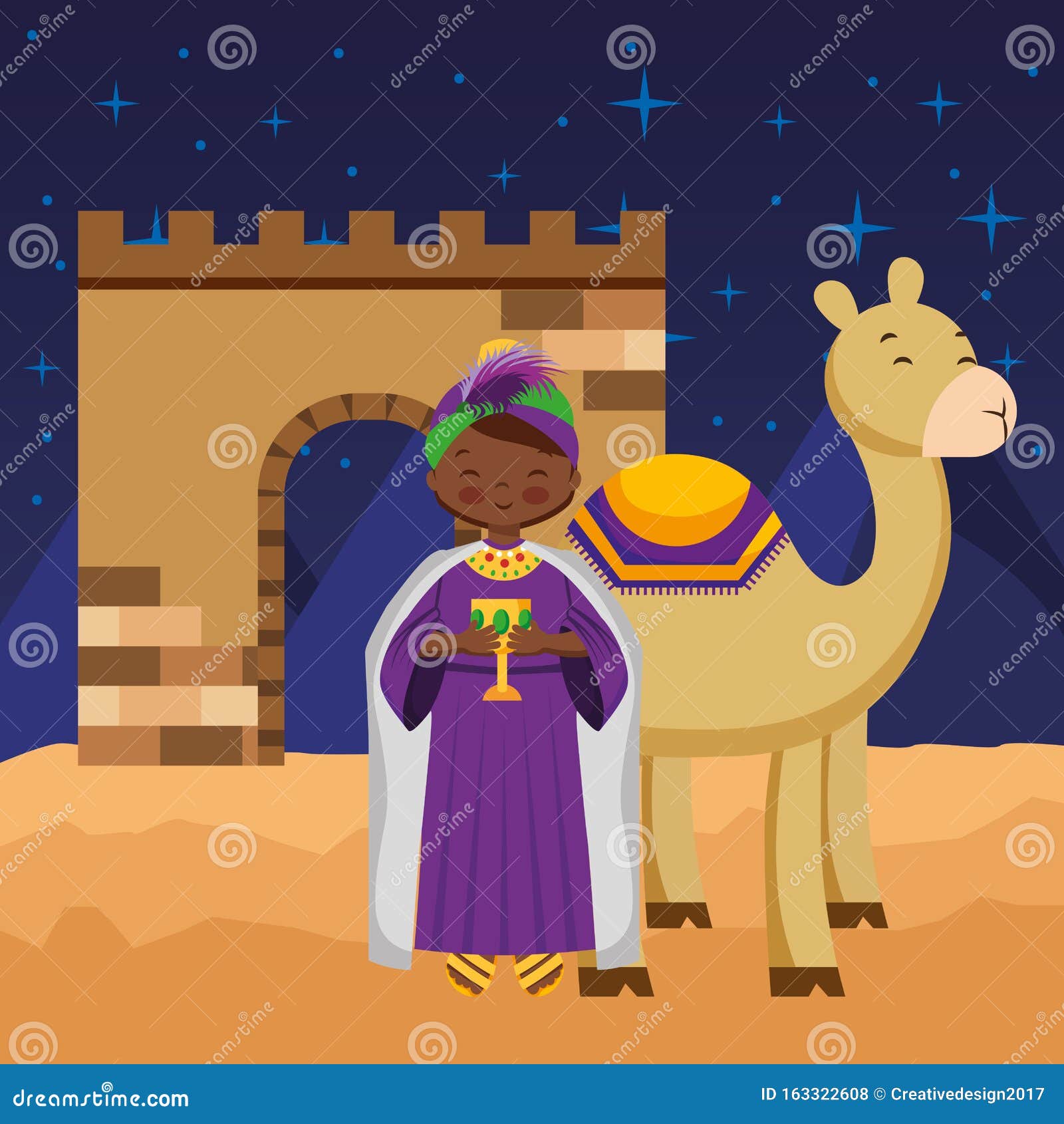 Wise Man Cartoon with Camel. Vector Stock Vector - Illustration of magi ...