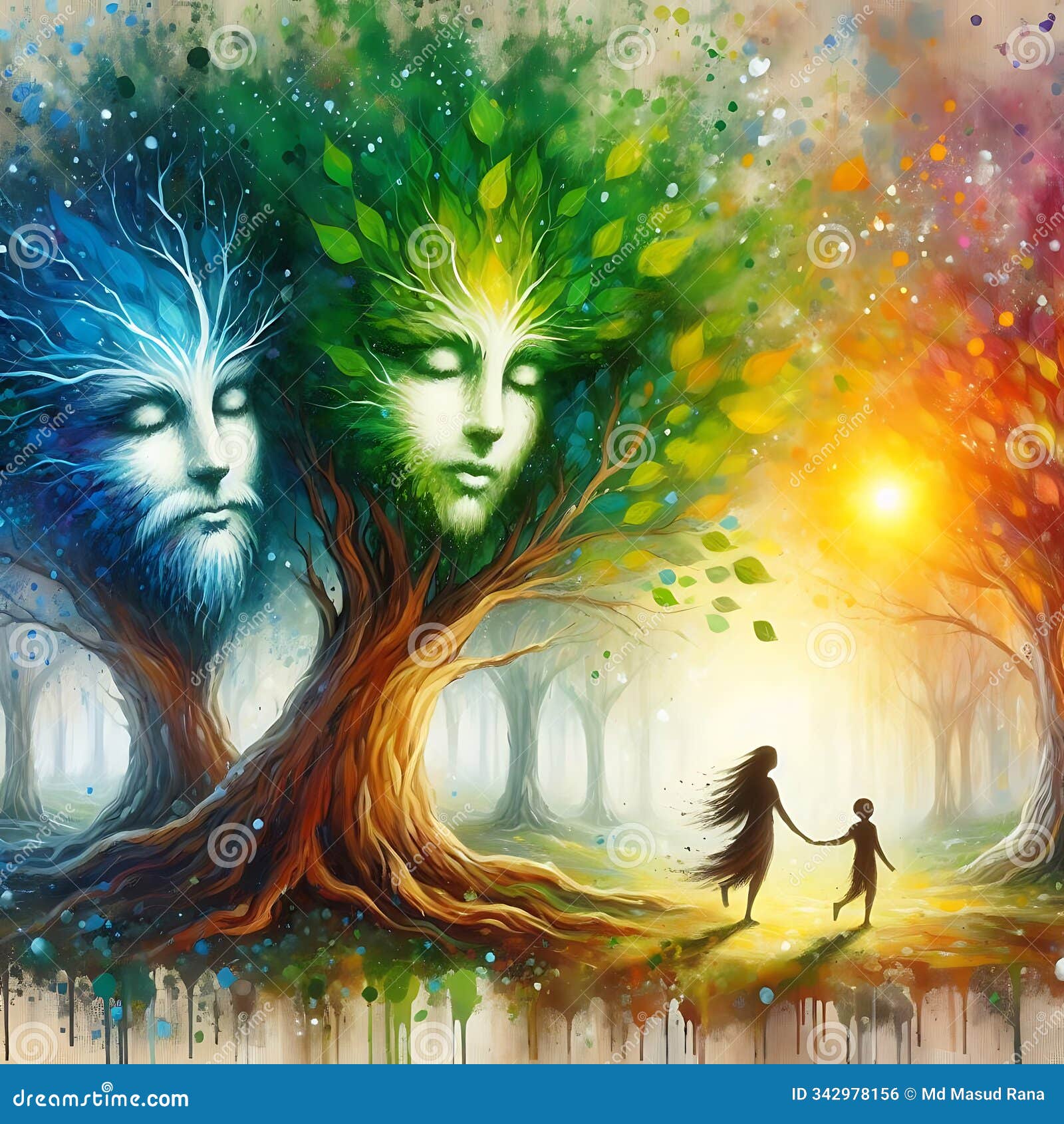 Wise Mystical Tree in a Rainforest. AI Generared Stock Photo - Image of ...