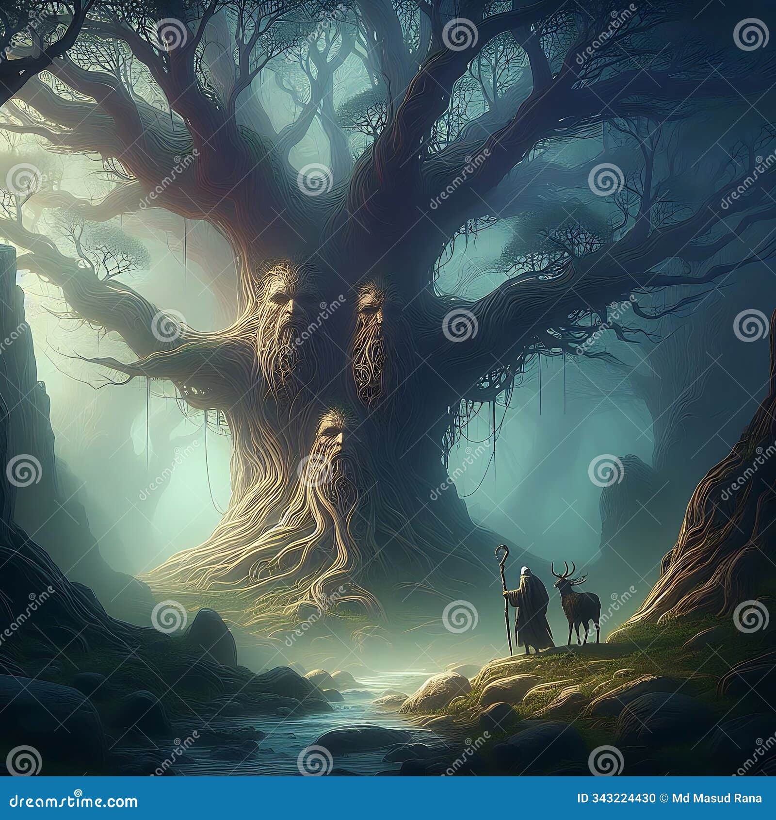 Wise Mystical Tree in a Rainforest. AI Generared Stock Photo - Image of ...