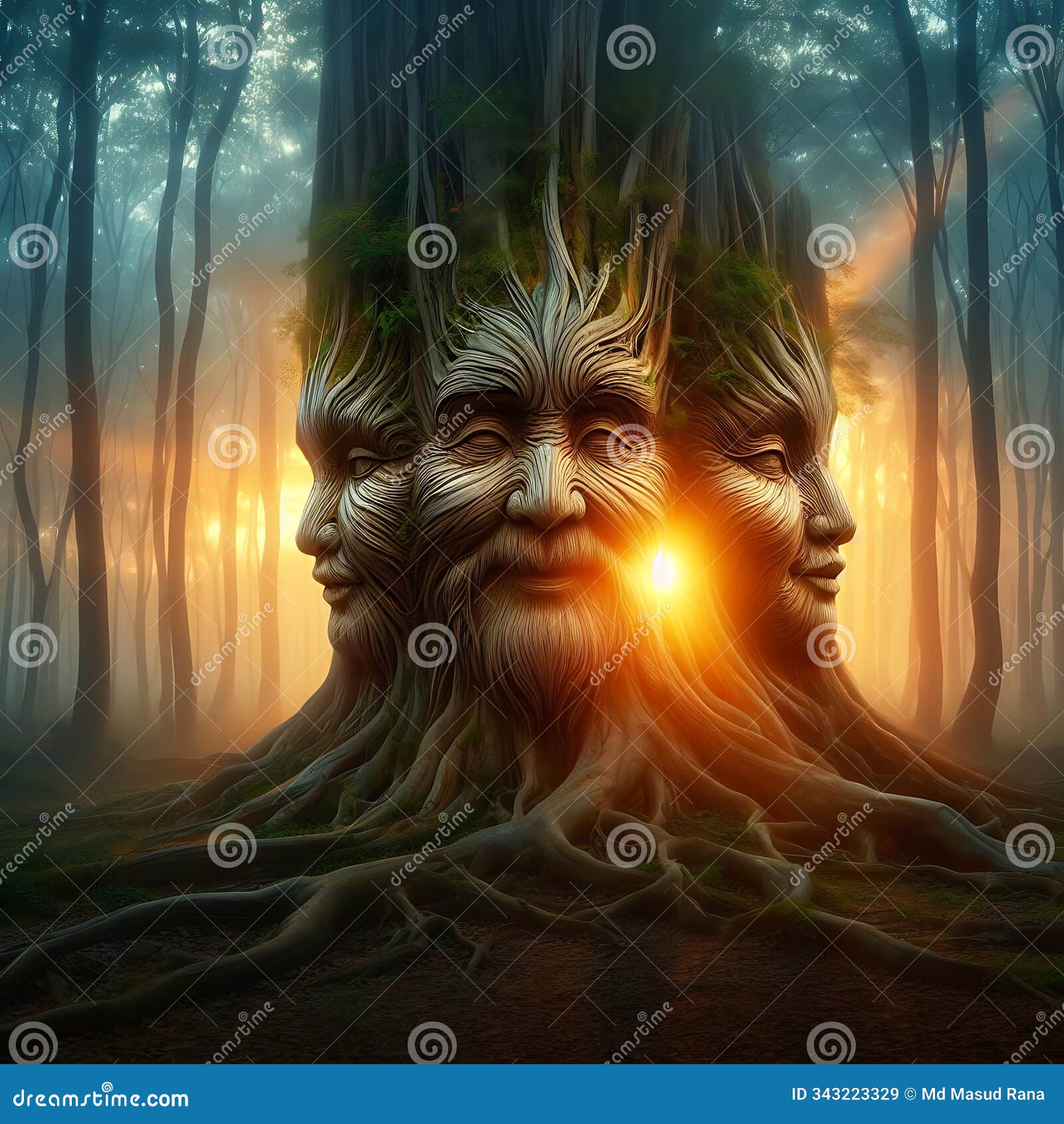 Wise Mystical Tree in a Rainforest. AI Generared Stock Image - Image of ...