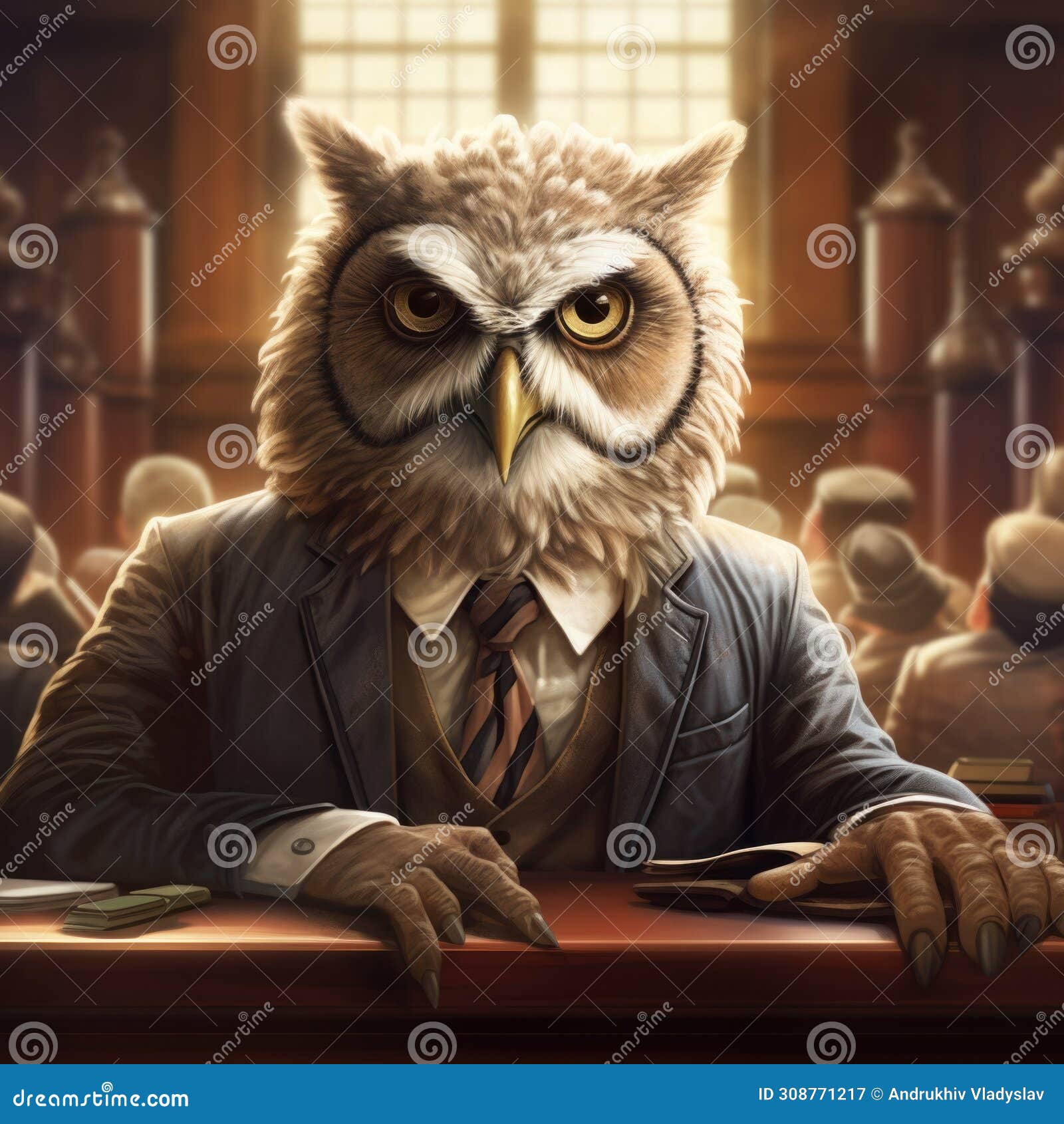 Wise Owl - Judge in the Courtroom Stock Illustration - Illustration of ...