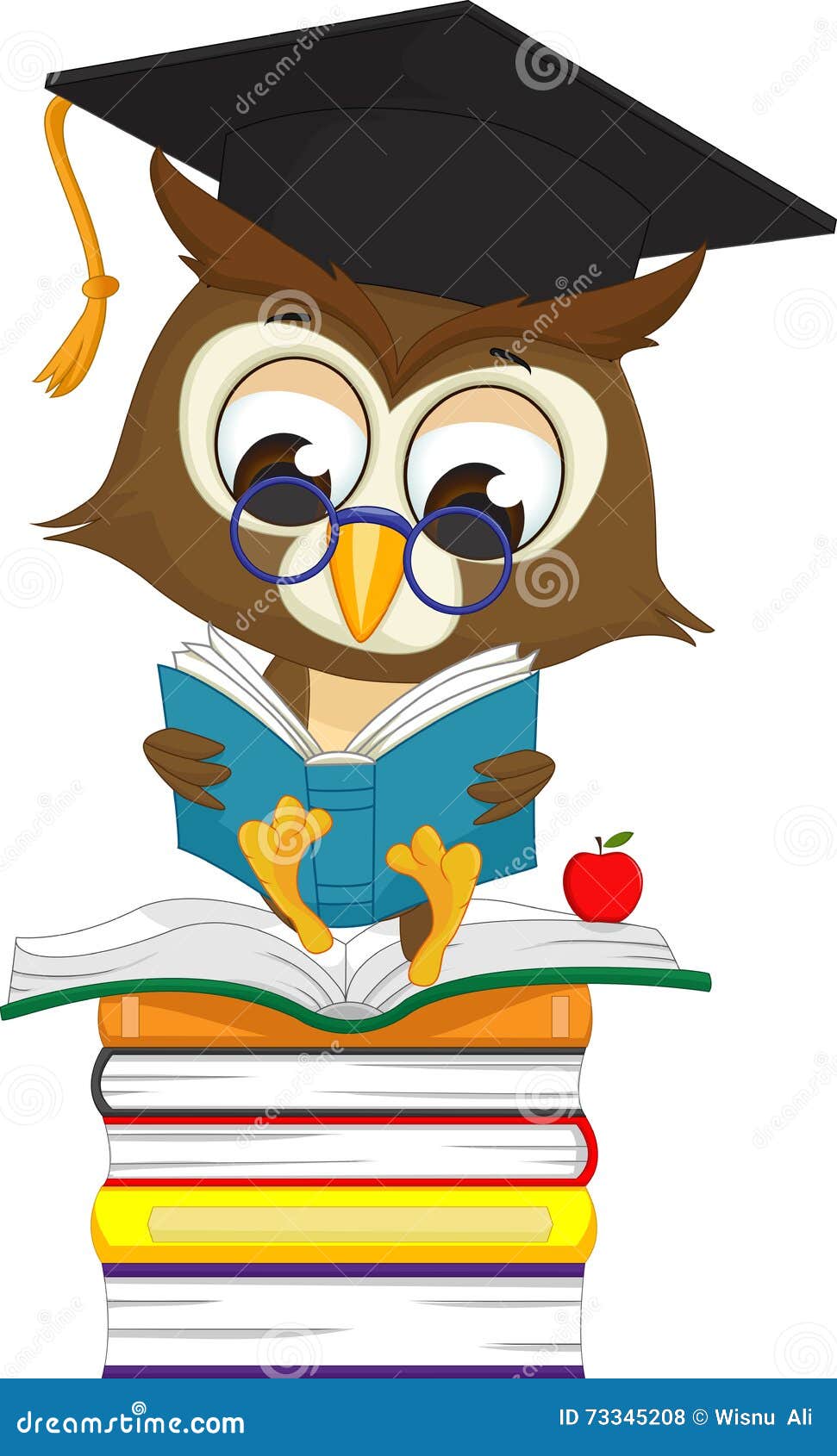Wise Owl Reading a Book while Sitting on a Pile of Books Stock Vector ...