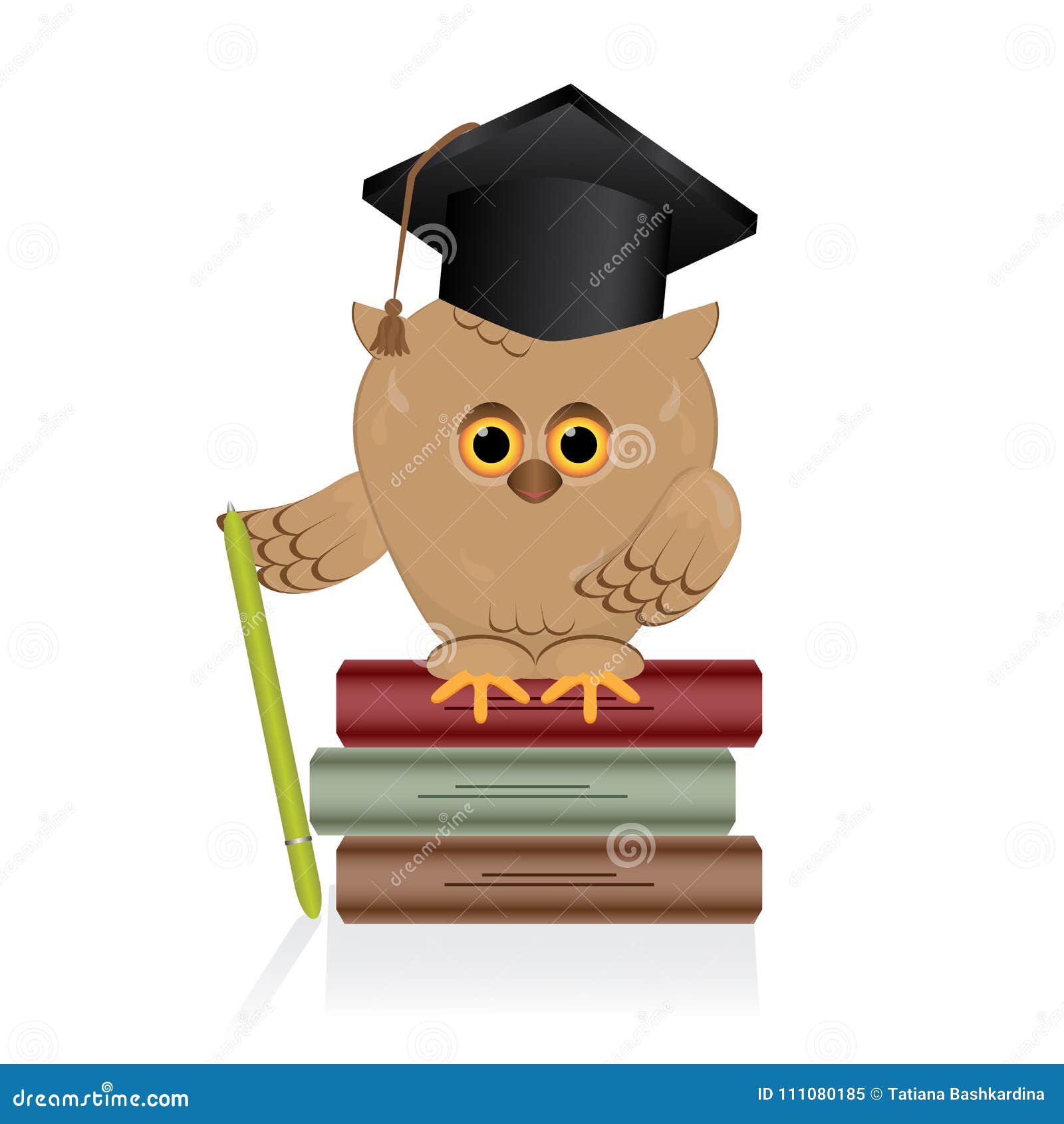 Wise Owl Sits on a Book of Knowledge, a Stack of Multi-colored C Stock ...