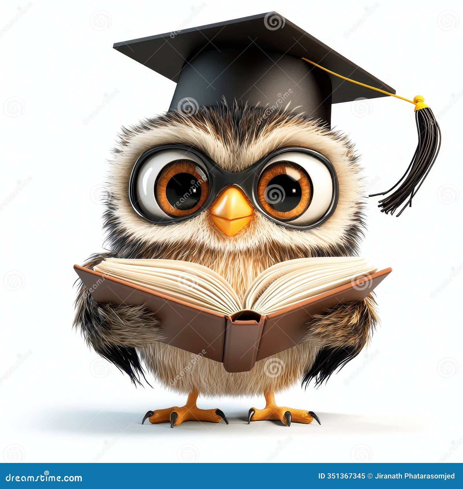 Wise Owl Wearing Graduation Cap Holds Open Book, Symbolizing Knowledge and Learning Stock ...