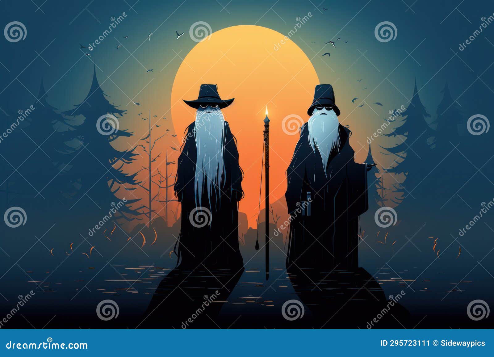 Wise and Powerful Wizards - Generative AI Stock Illustration ...