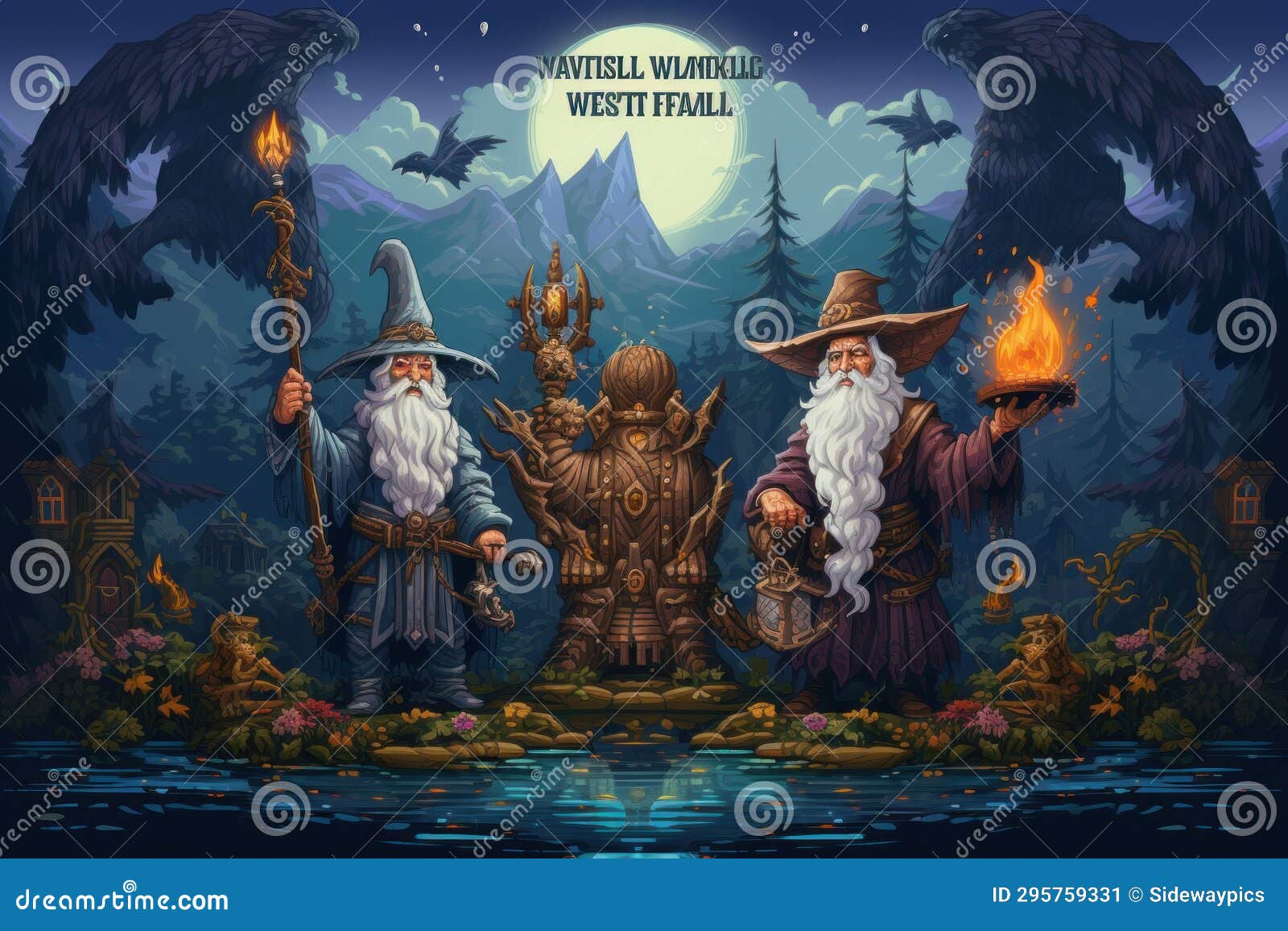 Wise and Powerful Wizards - Generative AI Stock Illustration ...