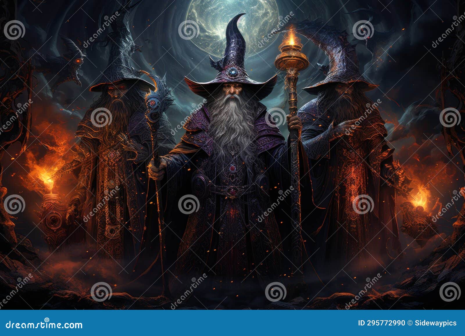 Wise and Powerful Wizards - Generative AI Stock Illustration ...