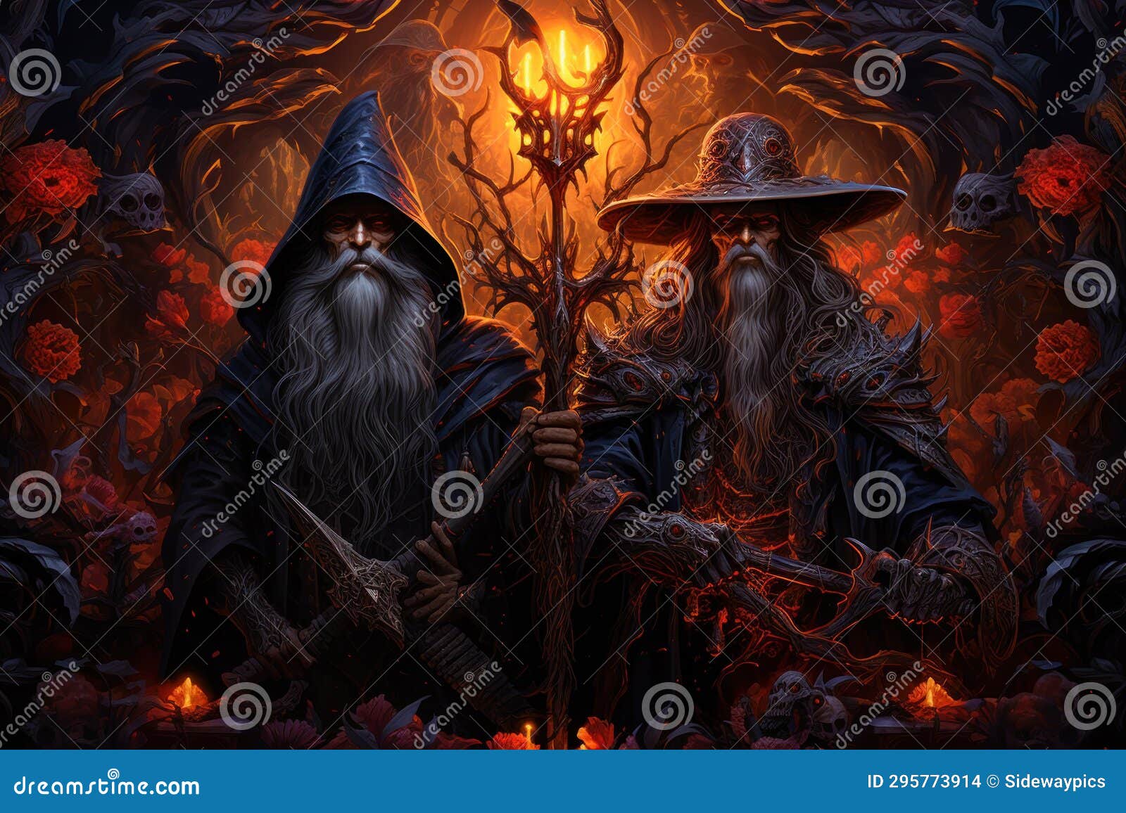 Wise and Powerful Wizards - Generative AI Stock Illustration ...