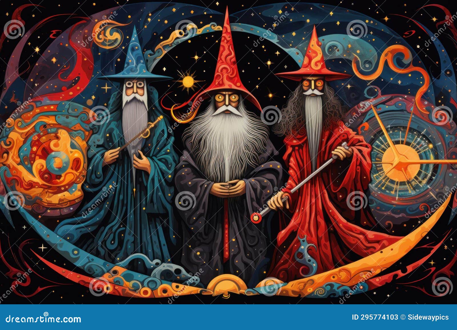 Wise and Powerful Wizards - Generative AI Stock Illustration ...