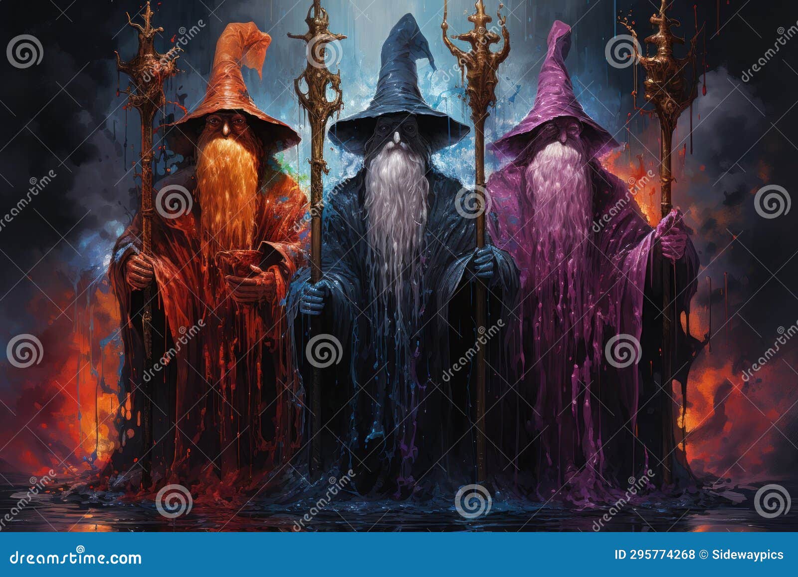 Wise and Powerful Wizards - Generative AI Stock Illustration ...