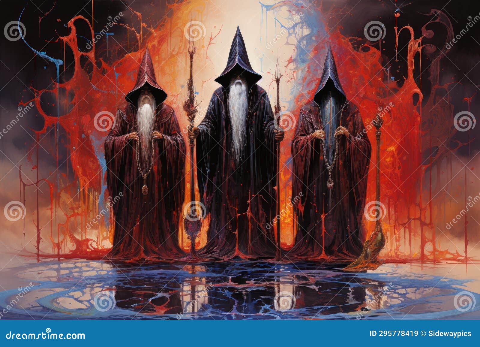 Wise and Powerful Wizards - Generative AI Stock Illustration ...