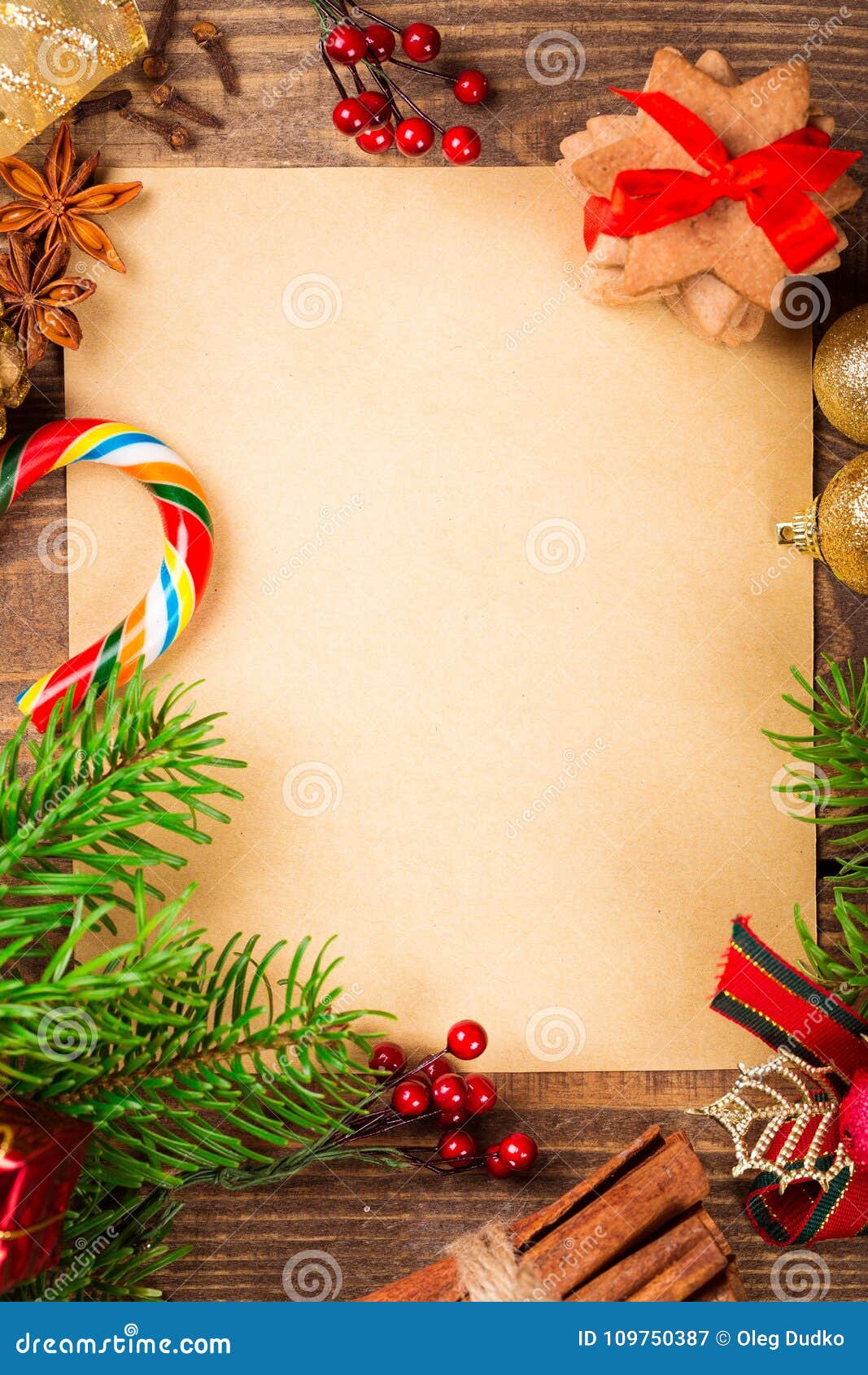 Wish List Frame with Christmas Tree Branches and Stock Image - Image of ...