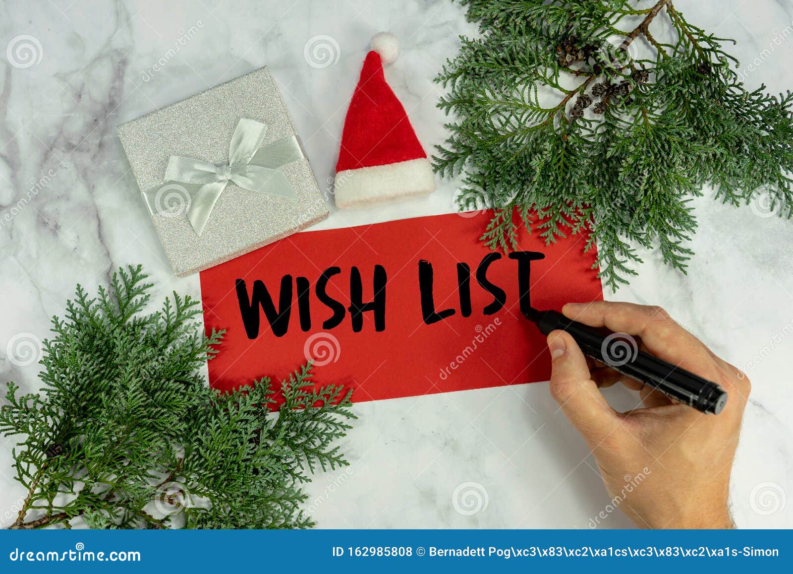 Wish List on Marble Christmas Background with Man Writing His Wish List ...