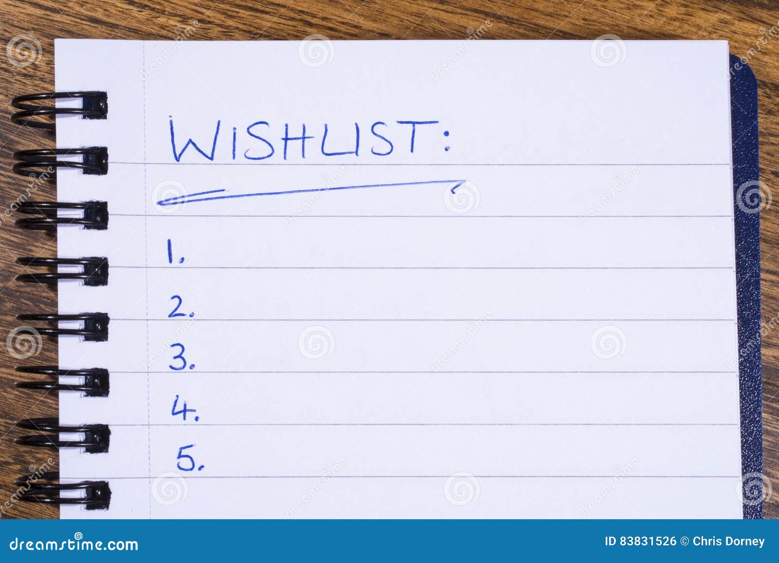 A Wish List in a Note Book stock photo. Image of blank - 83831526