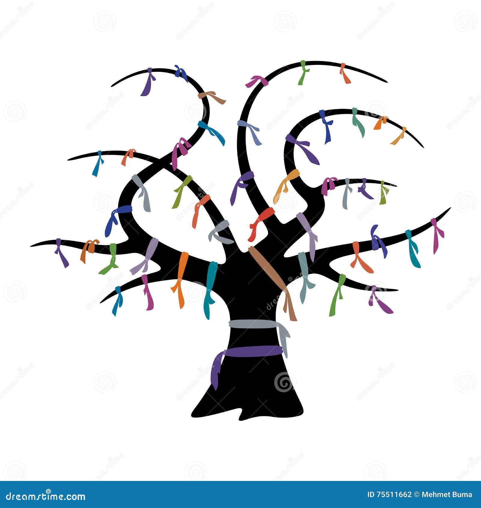 Wish Tree with Colorful Ribbons Stock Vector - Illustration of loop ...