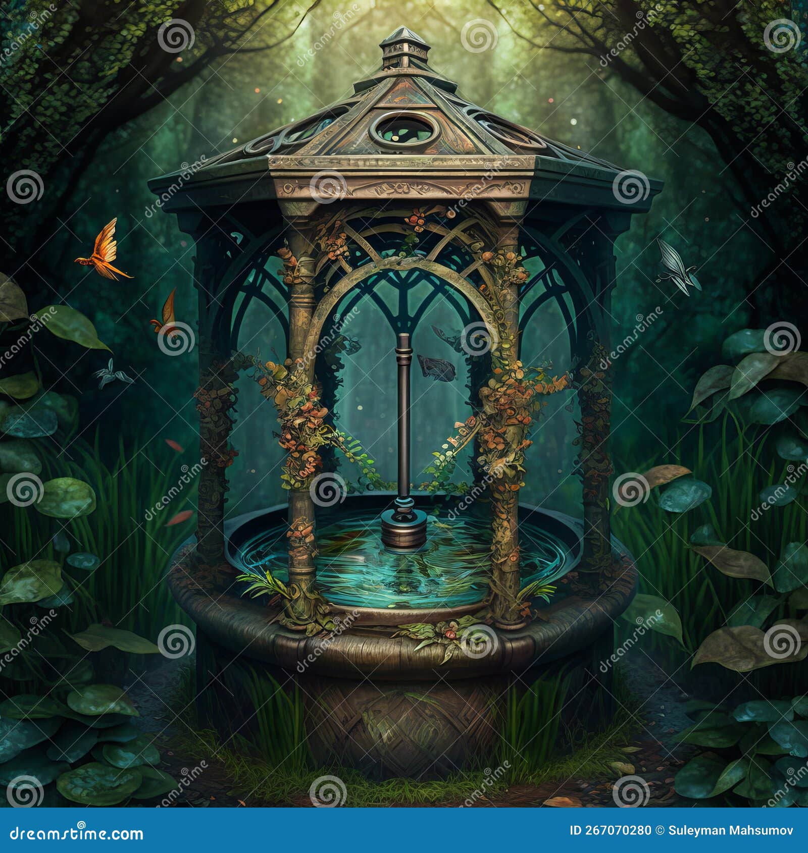 Wishing Well in a Magic Garden Stock Illustration - Illustration of ...
