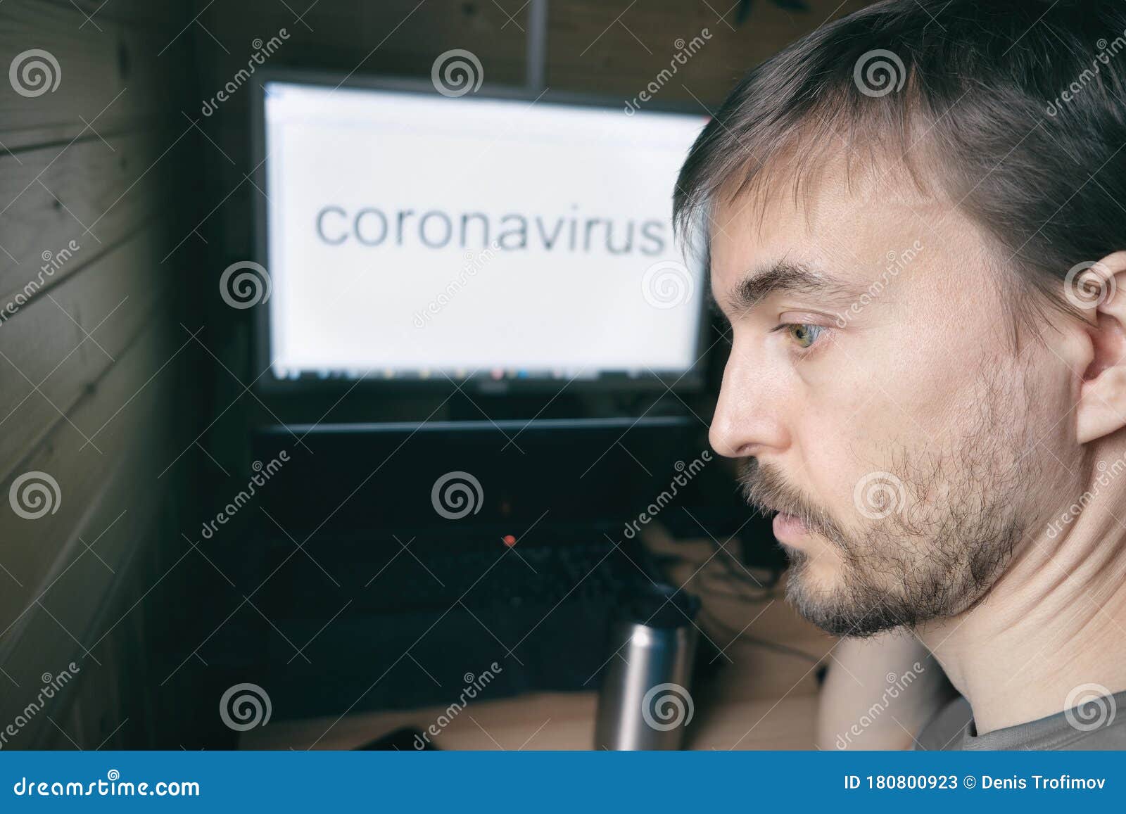 Wistful Freelance Work Home, Computer with Coronavirus Inscription ...