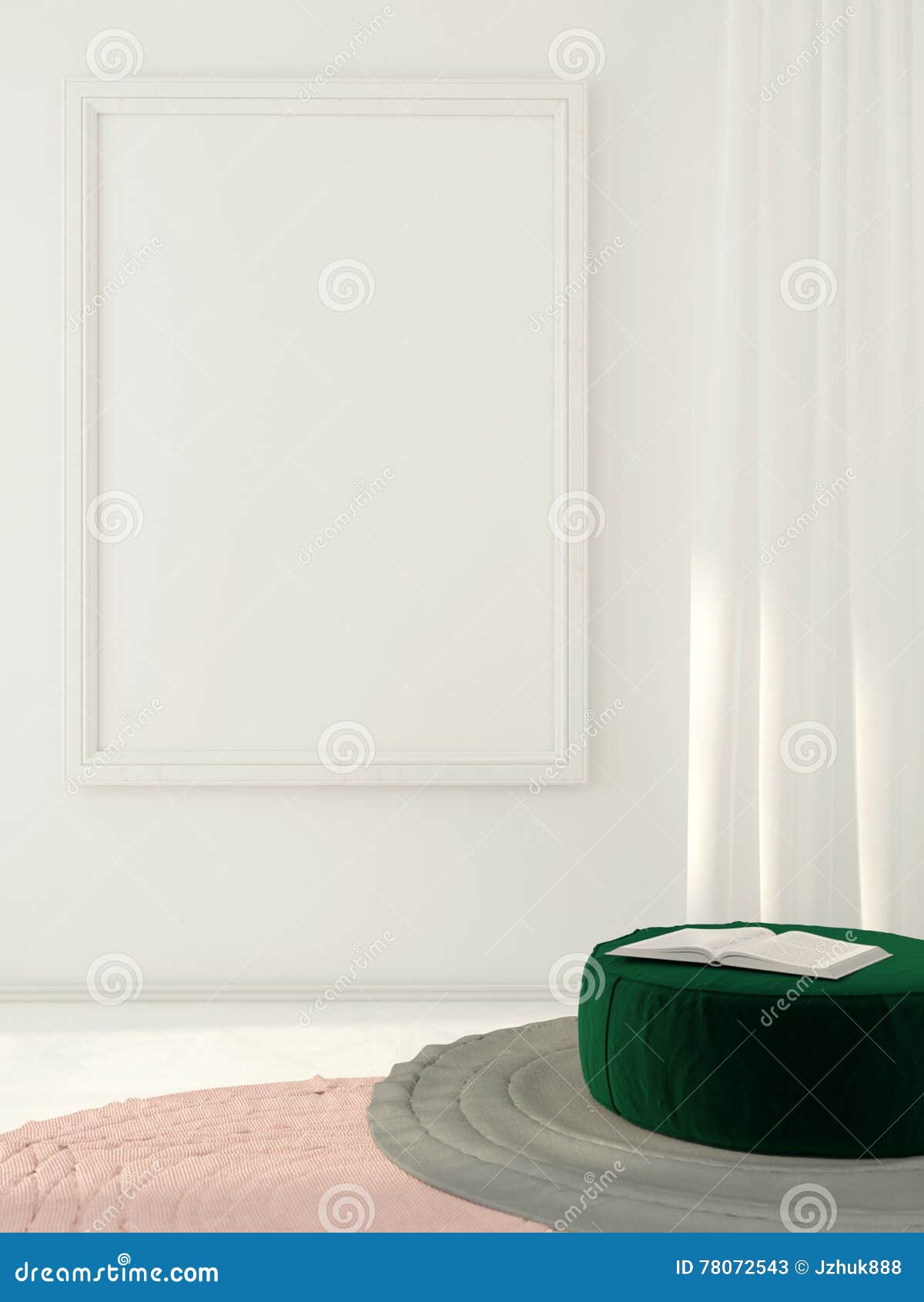 Wit Kader Op De Muur En De Groene Poef Stock Illustratie - Illustration ...