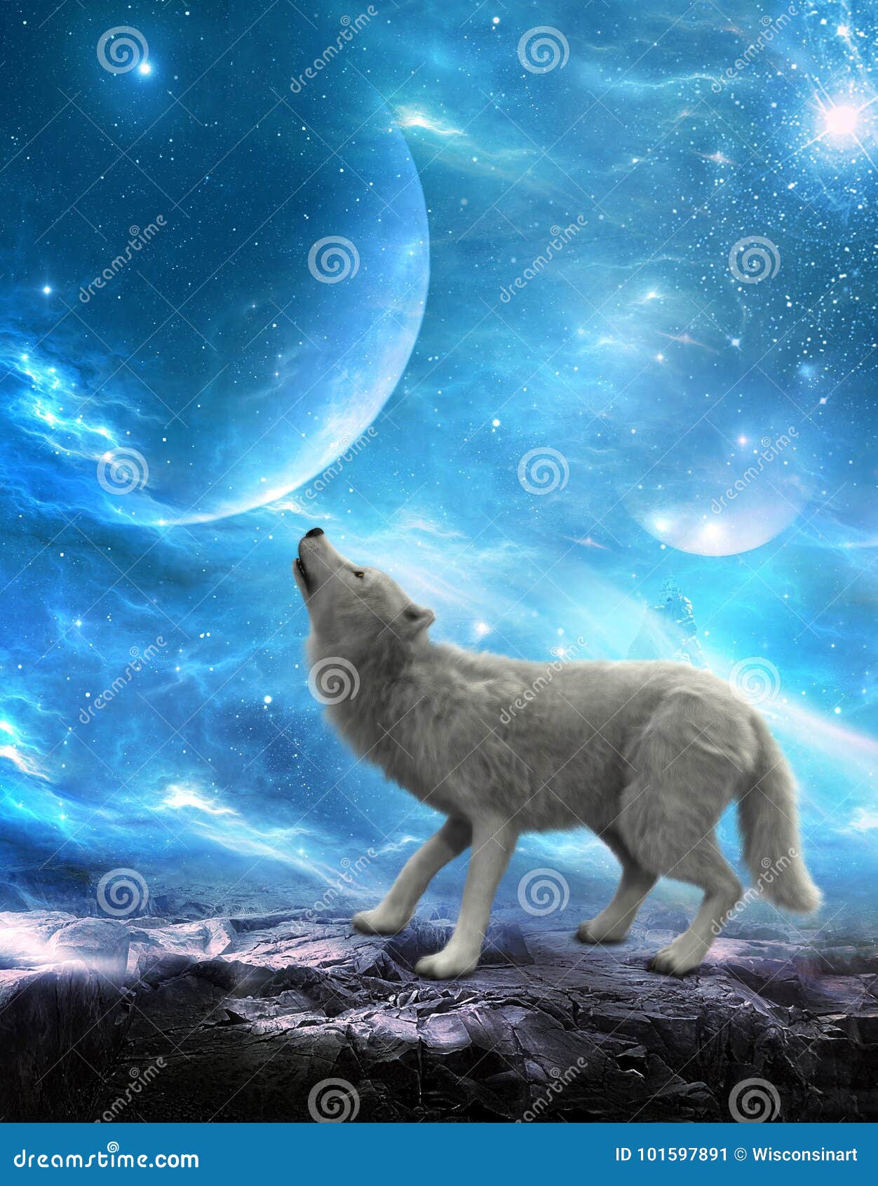 Wit Wolf Howling Moon, Manen Stock Afbeelding - Image of gehuil, dier ...
