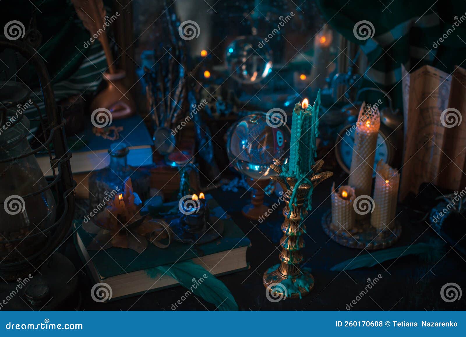 Wizard Altar with a Burn Candles, Magic Concept, Occult Stuff Stock ...