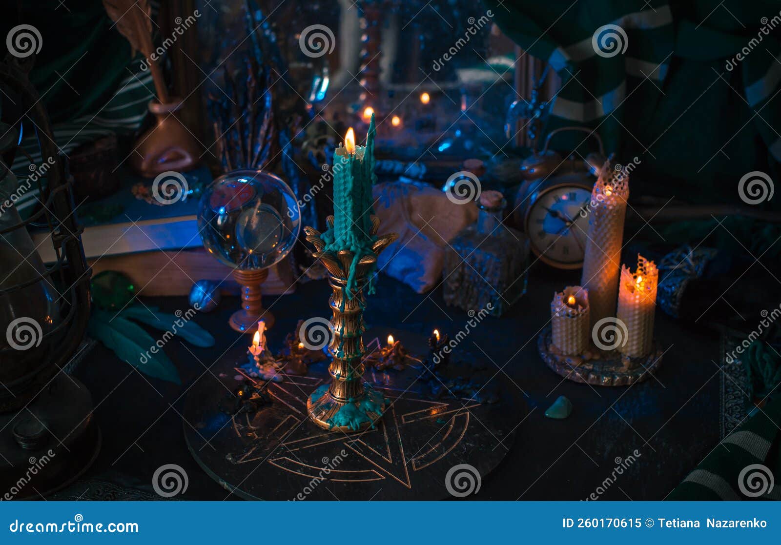 Wizard Altar with a Burn Candles, Magic Concept, Occult Stuff Stock ...