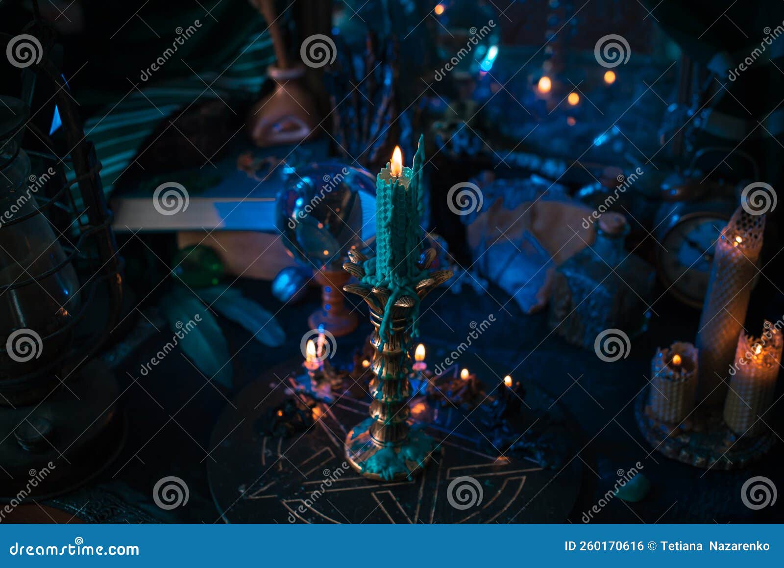 Wizard Altar with a Burn Candles, Magic Concept, Occult Stuff Stock ...