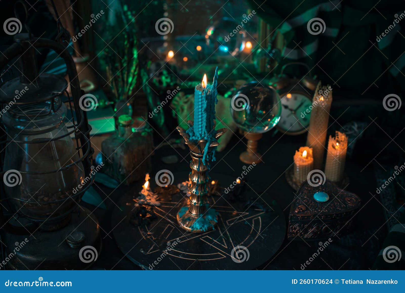 Wizard Altar with a Burn Candles, Magic Concept, Occult Stuff Stock ...