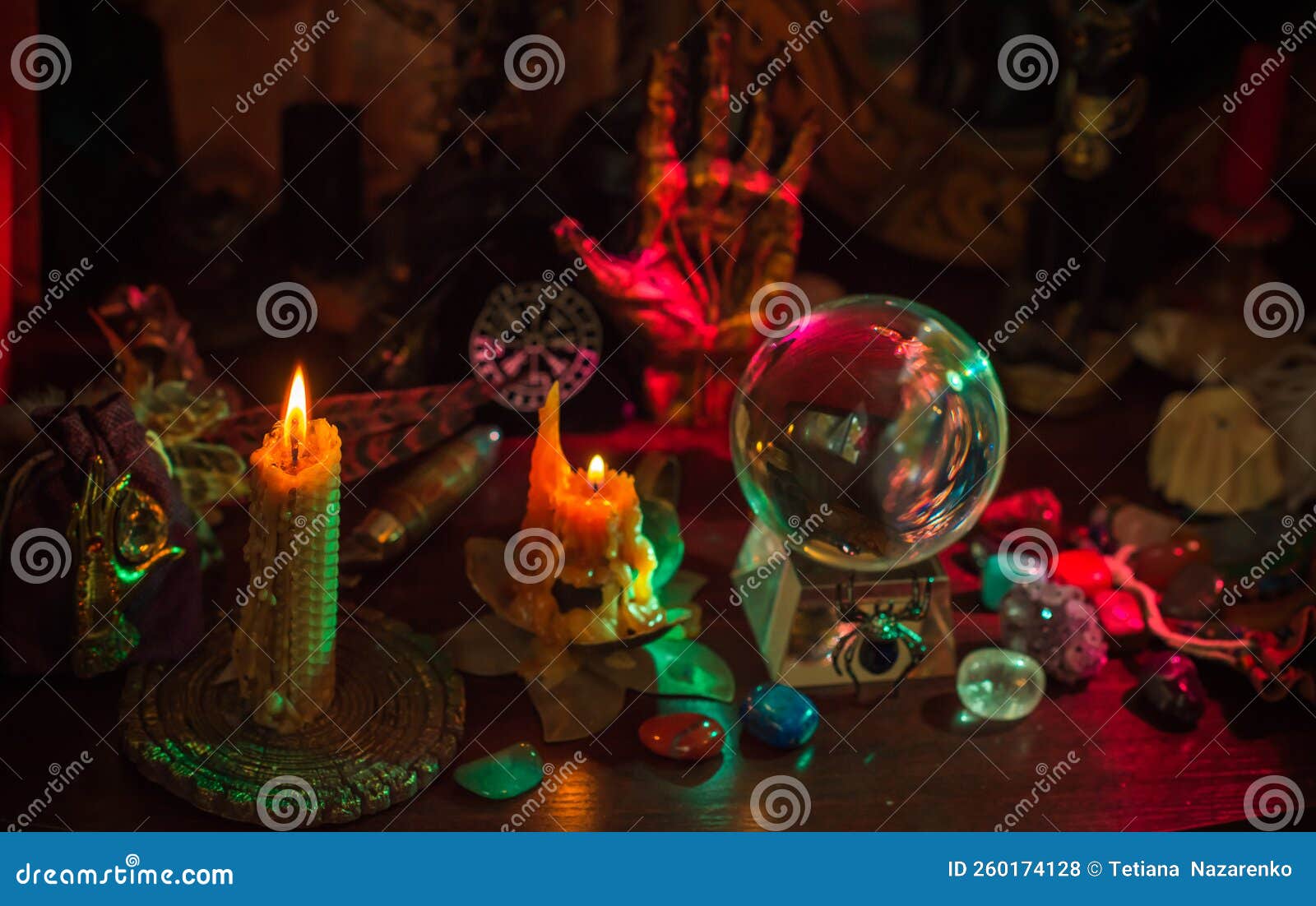 Wizard Altar with a Burn Candles, Magic Concept, Occult Stuff Stock ...
