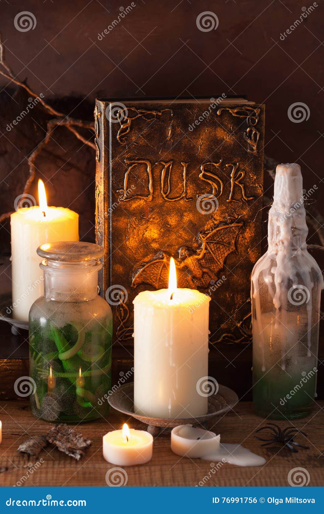 Witch Apothecary Jars Magic Potions Book Halloween Decoration Stock ...