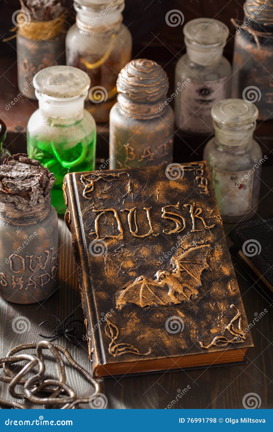 Witch Apothecary Jars Magic Potions Book Halloween Decoration Stock ...