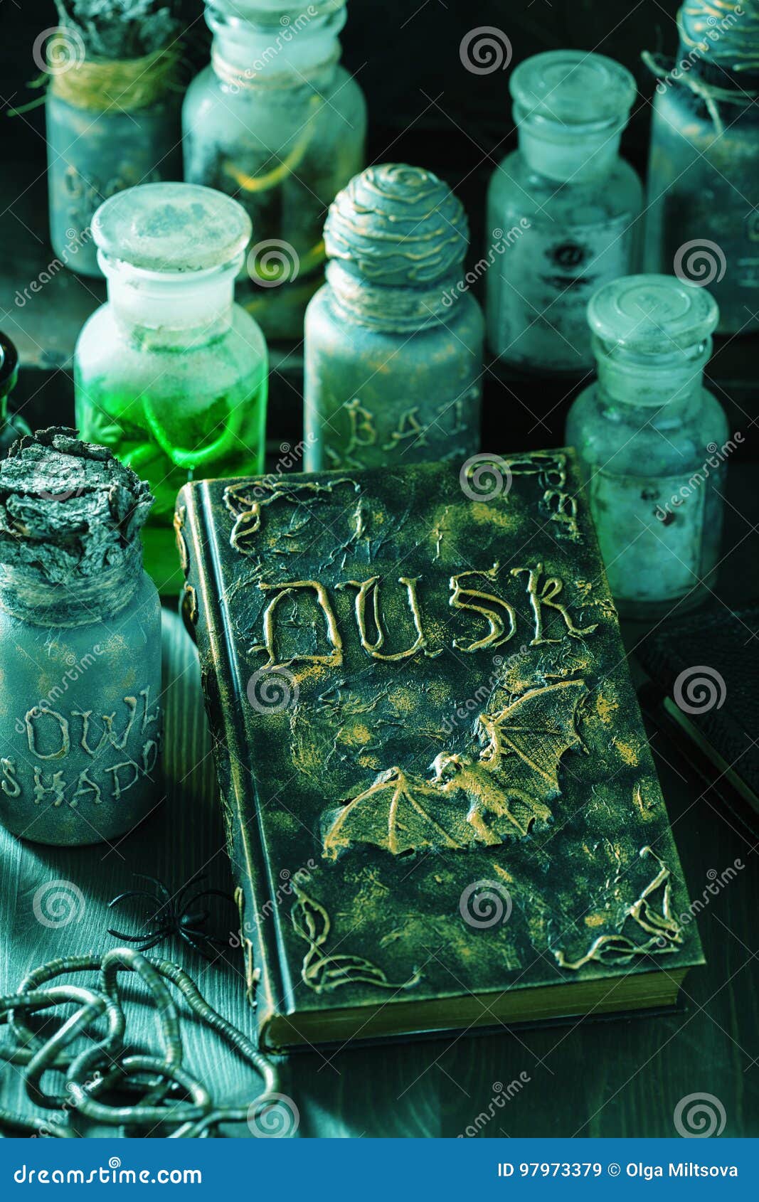 Witch Apothecary Jars Magic Potions Book Halloween Decoration Stock ...