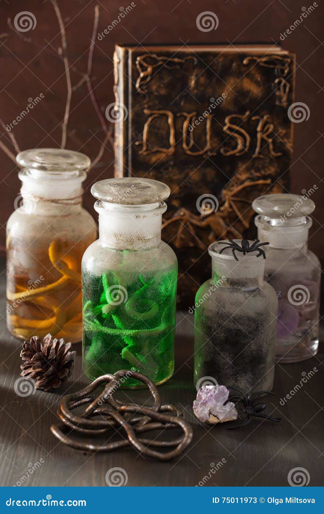 Witch Apothecary Jars Magic Potions Halloween Decoration Stock Image ...