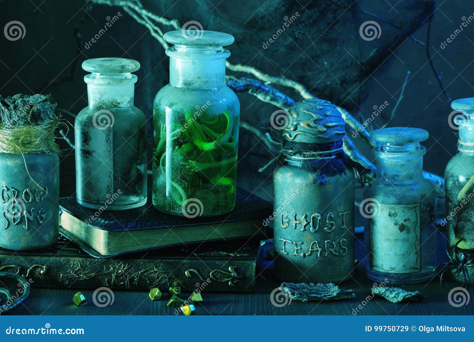 Witch Apothecary Jars Magic Potions Halloween Decoration Stock Image ...