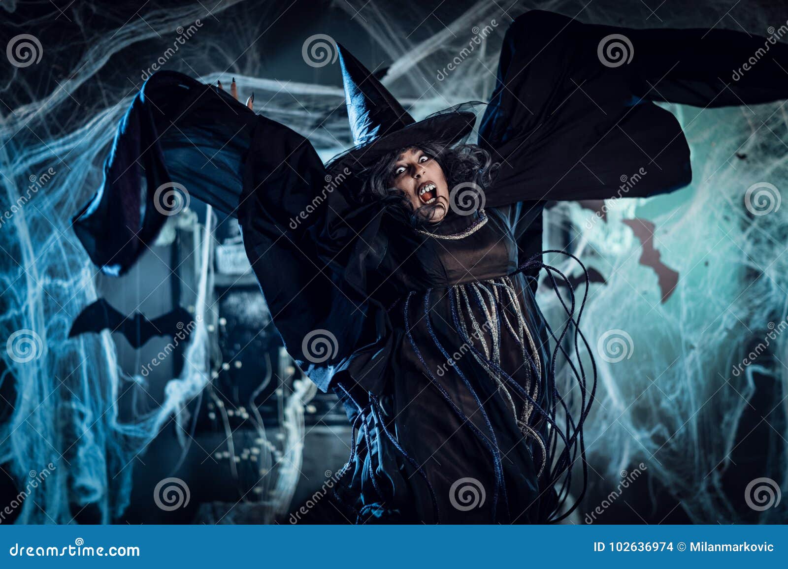 Witch Calls Evil Spirits stock photo. Image of angry - 102636974