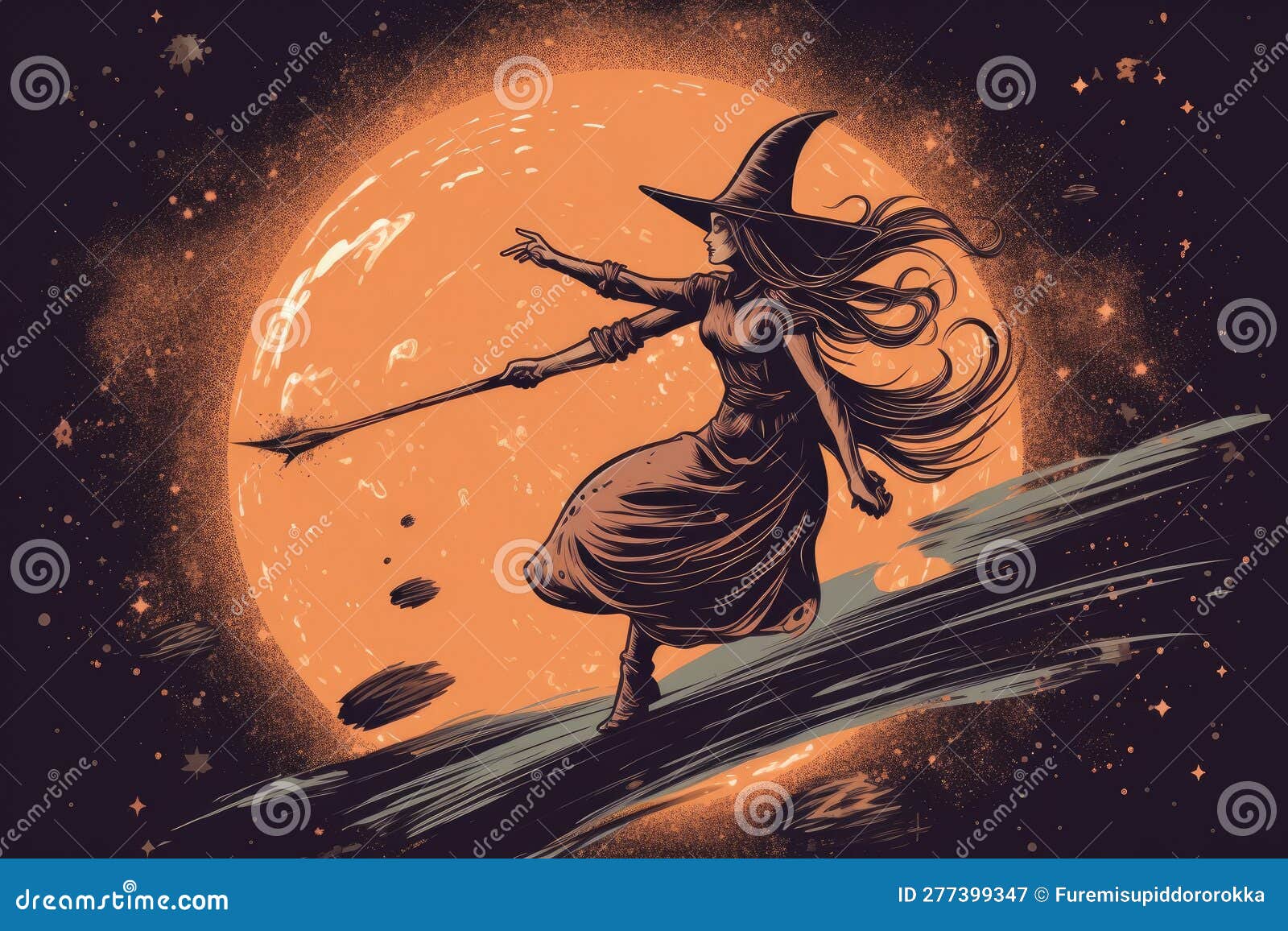 Witch Backdrop Of The Moon And Stars Halloween Royalty-Free ...