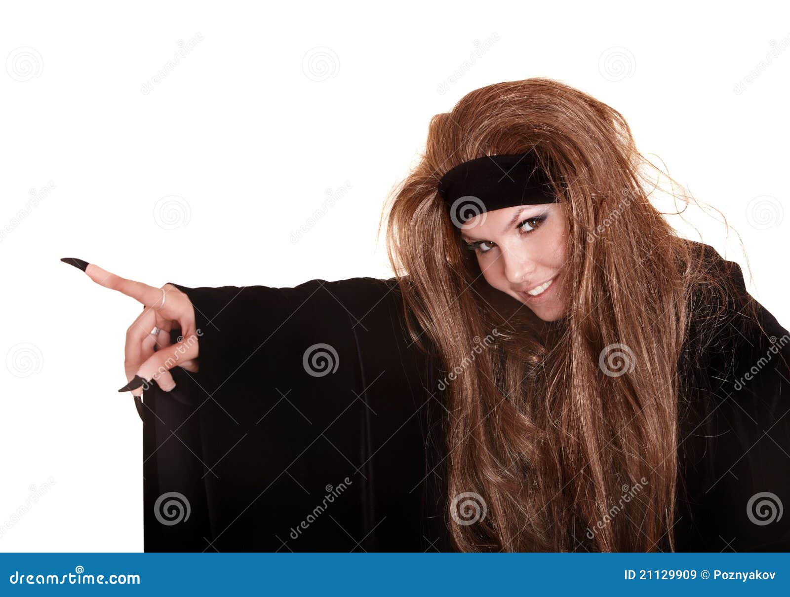 Witch In Black Costume And Long Hair Point Royalty-Free Stock Photo ...