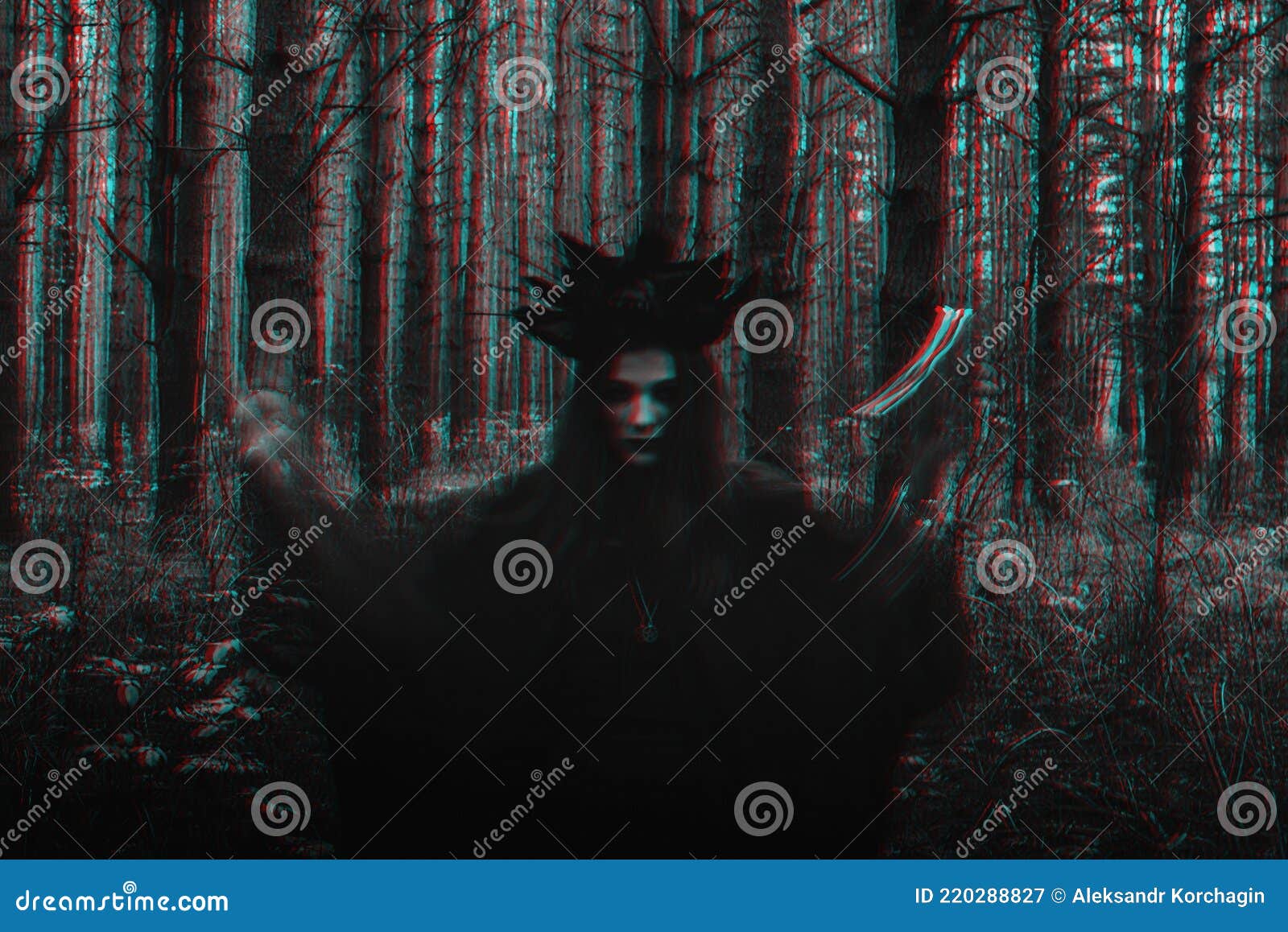 Witch in a Black Costume Performs Dark Spells with Candles in the ...