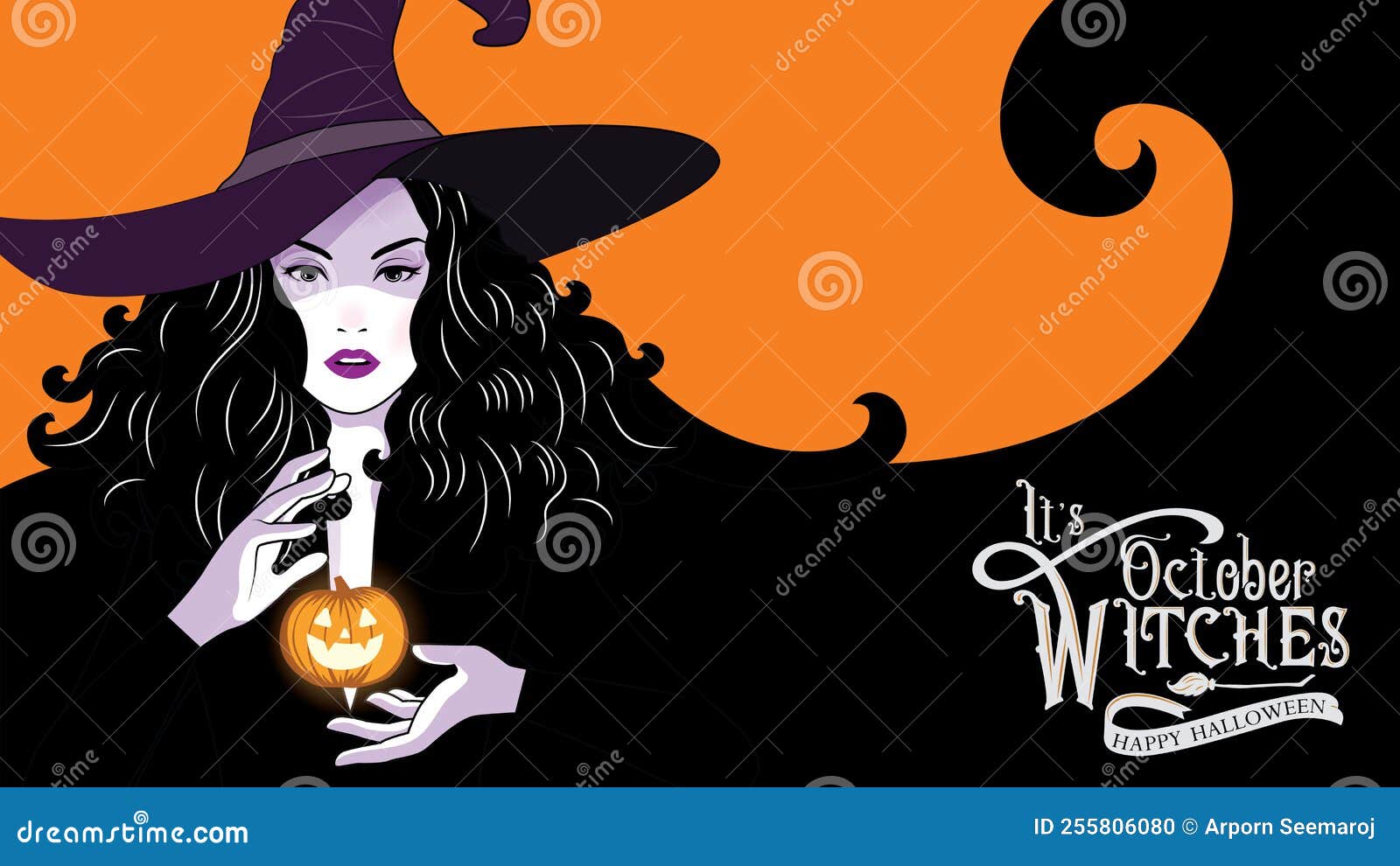 A Witch on a Blank Black and Orange Background. Stock Vector ...