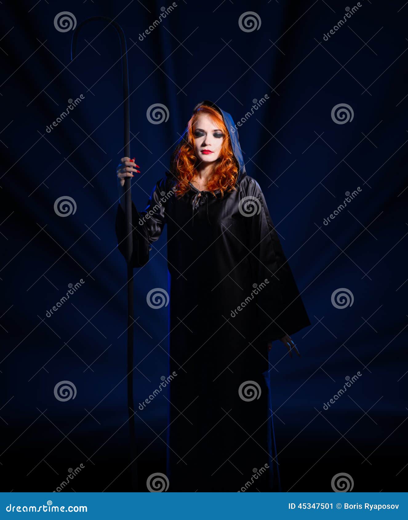 Witch on Blue Rays Background Stock Image - Image of fairy, night: 45347501