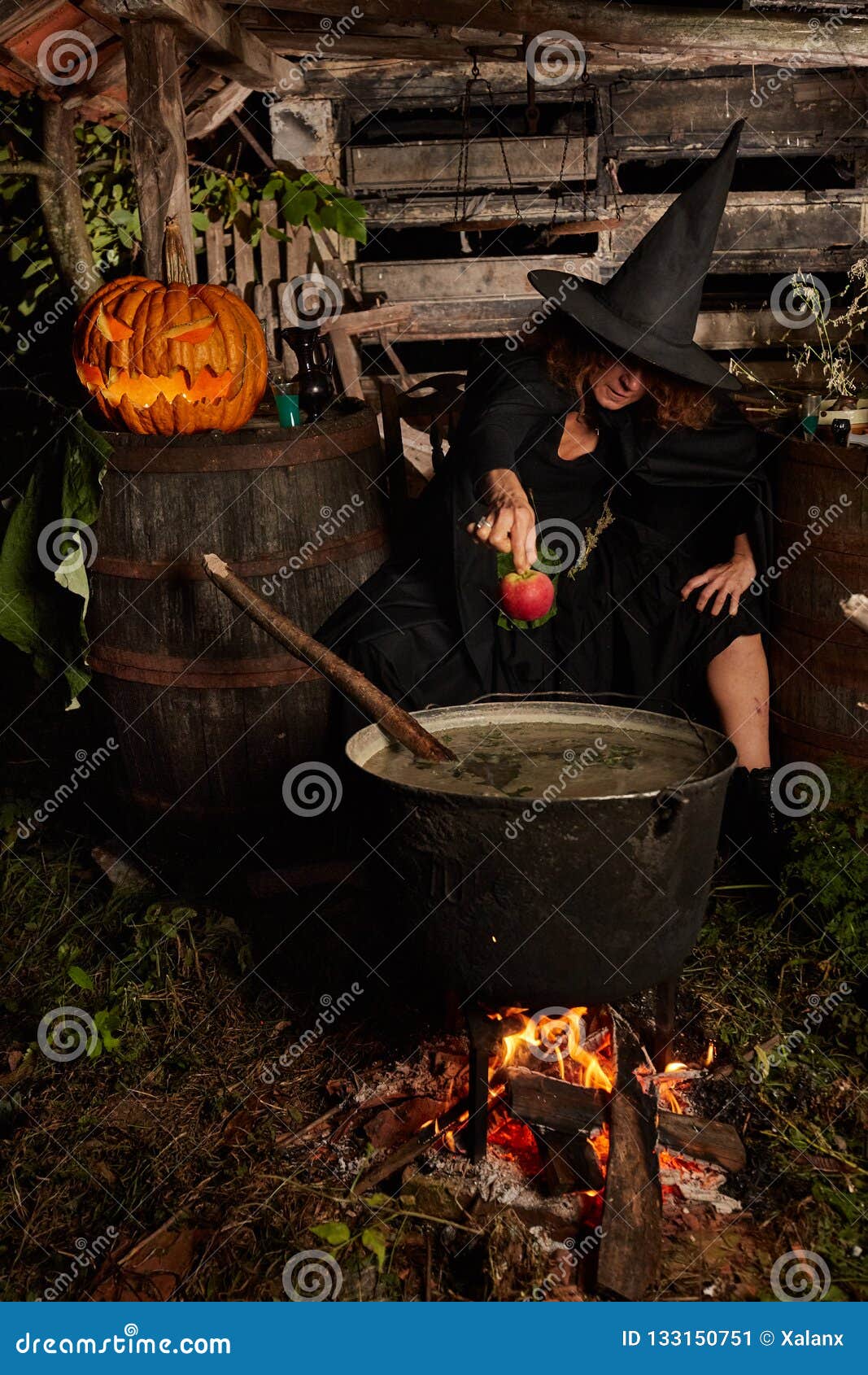 Witch boiling spells stock image. Image of holiday, figure - 133150751