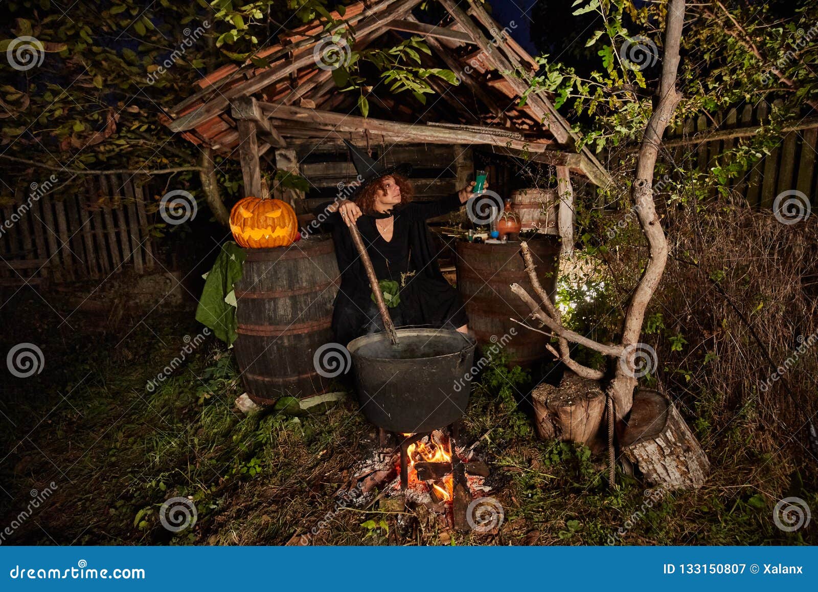 Witch boiling spells stock image. Image of costume, attire - 133150807
