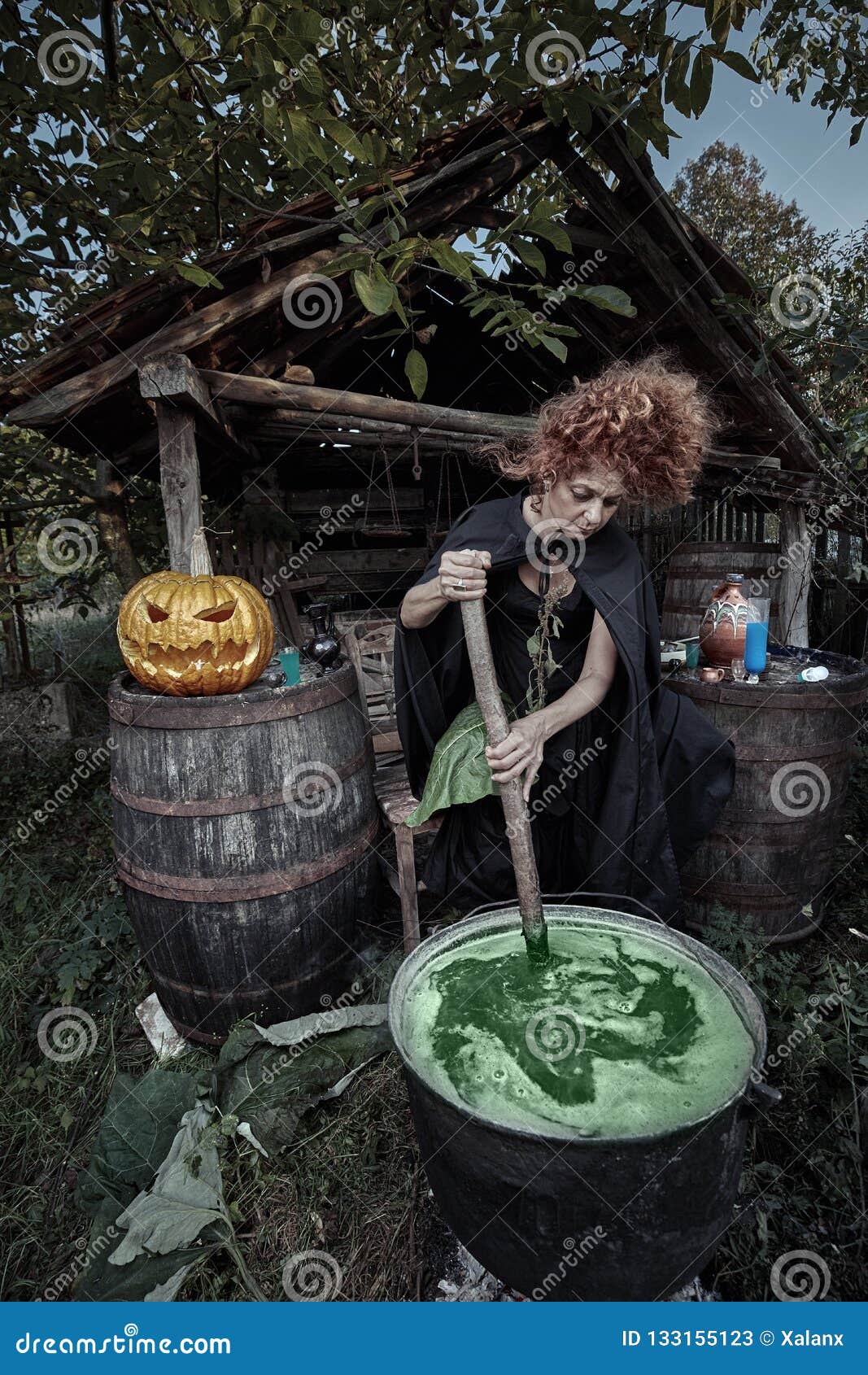 Witch boiling spells stock image. Image of cloak, attire - 133155123