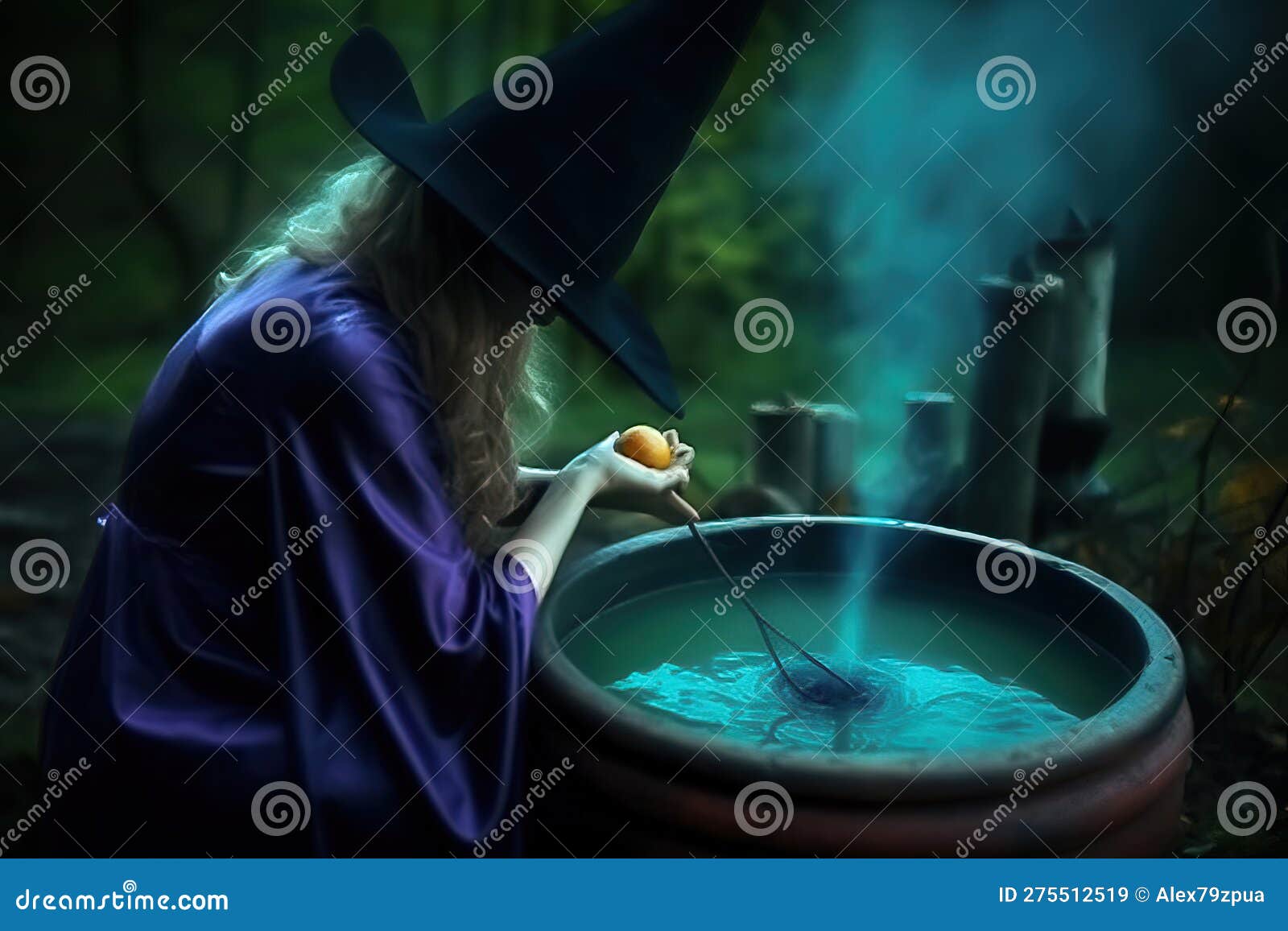 Witch Brewing Potion in a Cauldron among the Forest - Generative AI ...