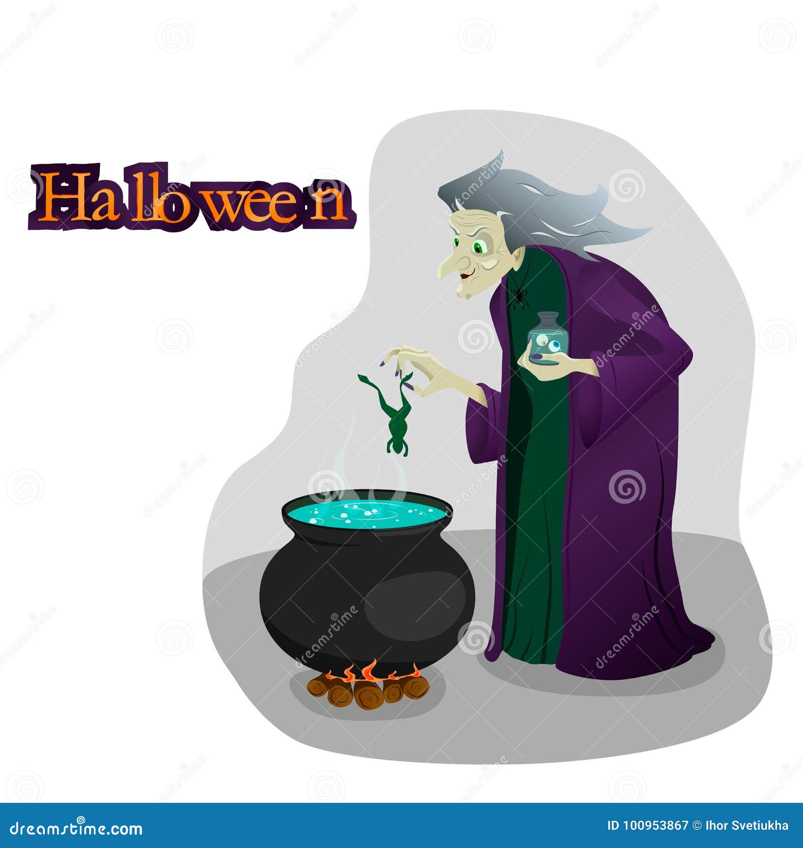 Witch Brews Potion In Cauldron Pop Art Vector Royalty-Free Cartoon ...