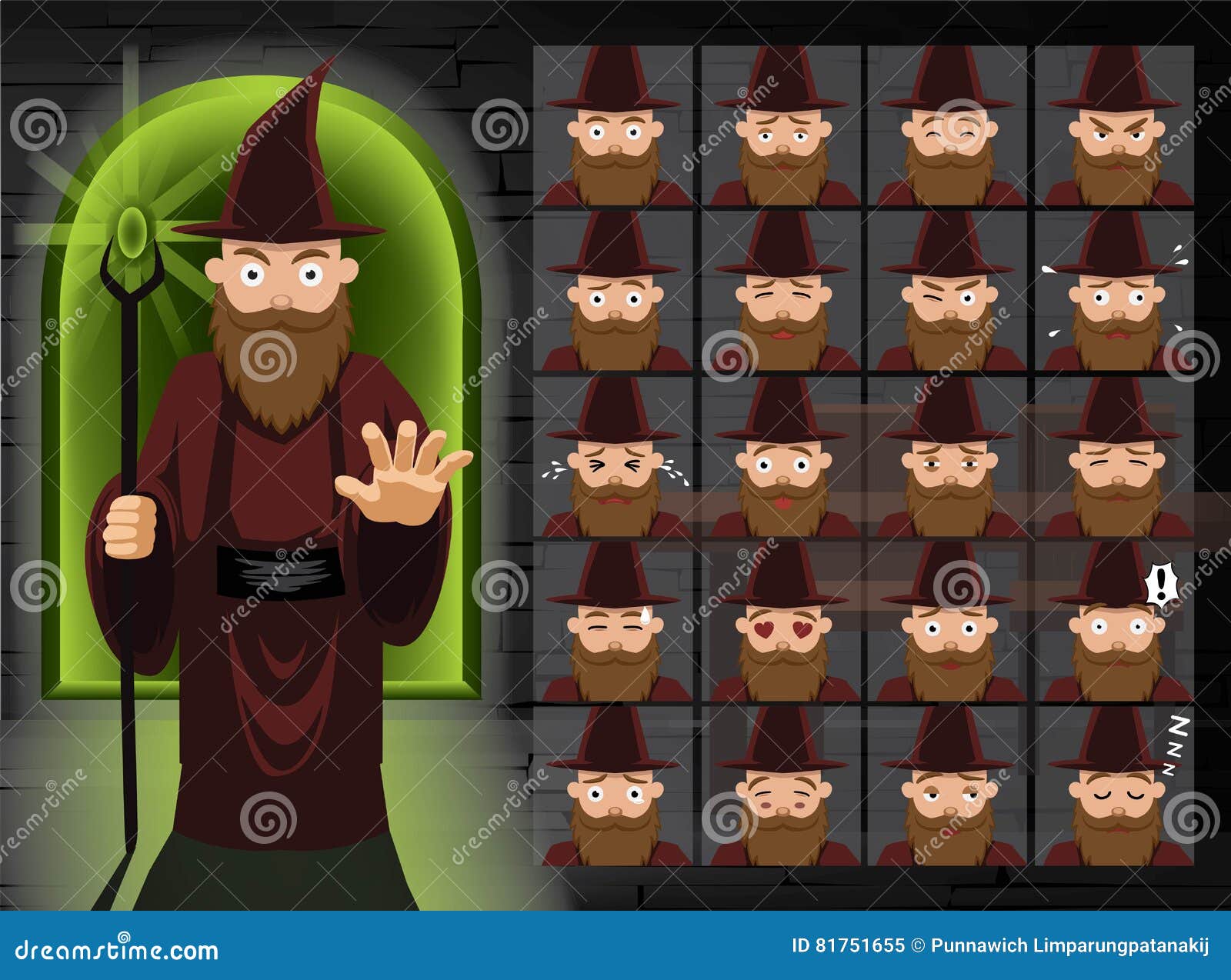 Witch Brown Wizard Cartoon Emotion Faces Vector Illustration Stock ...