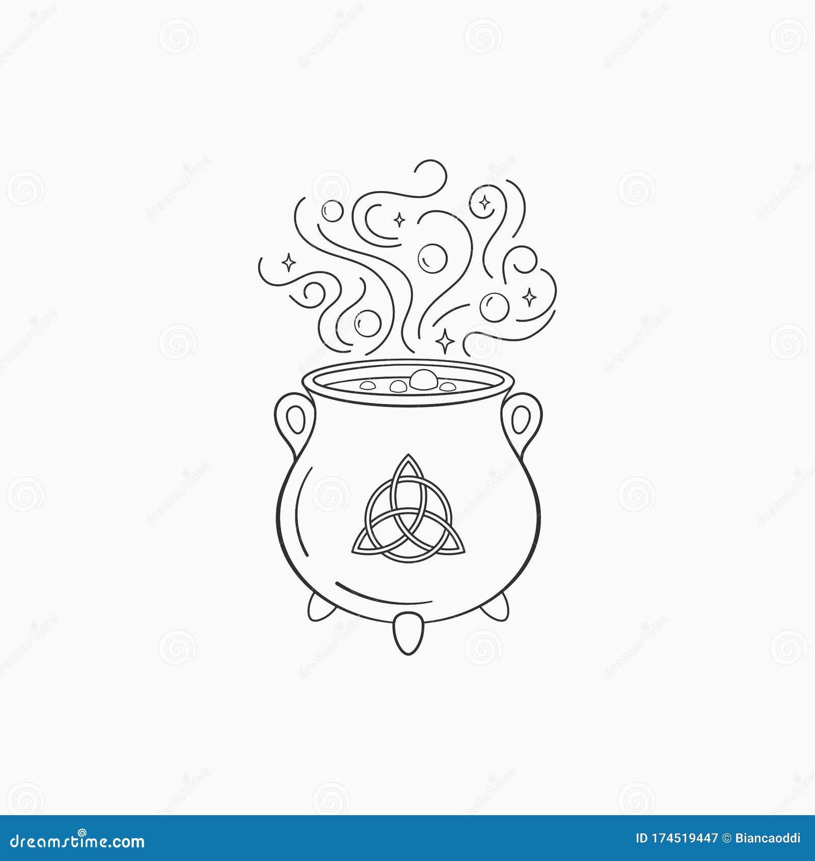 Witch Cauldron with Bubbling Liquid. Magic Symbol Cauldron , Monochrome ...