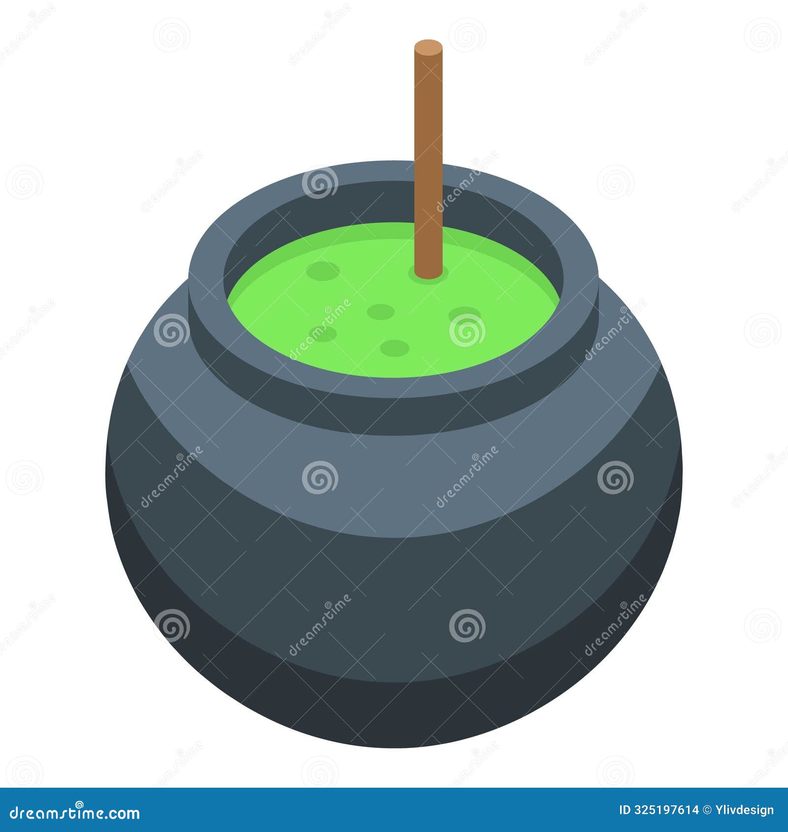 Witch Cauldron with Green Potion Boiling and Stick Inside is Making ...